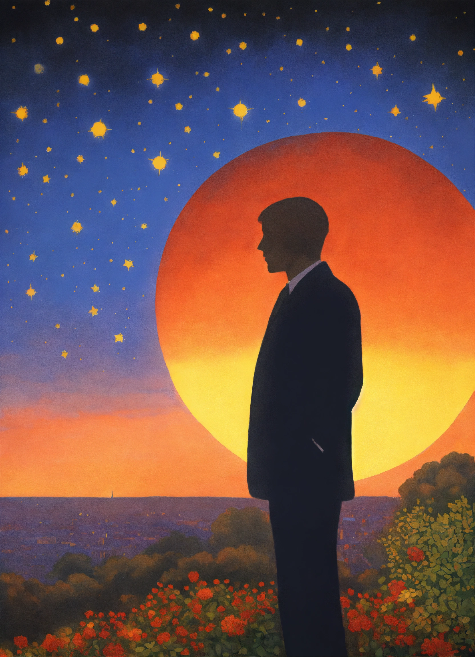 Lexica - Outline of small human body gazing into the bliss colourful ...