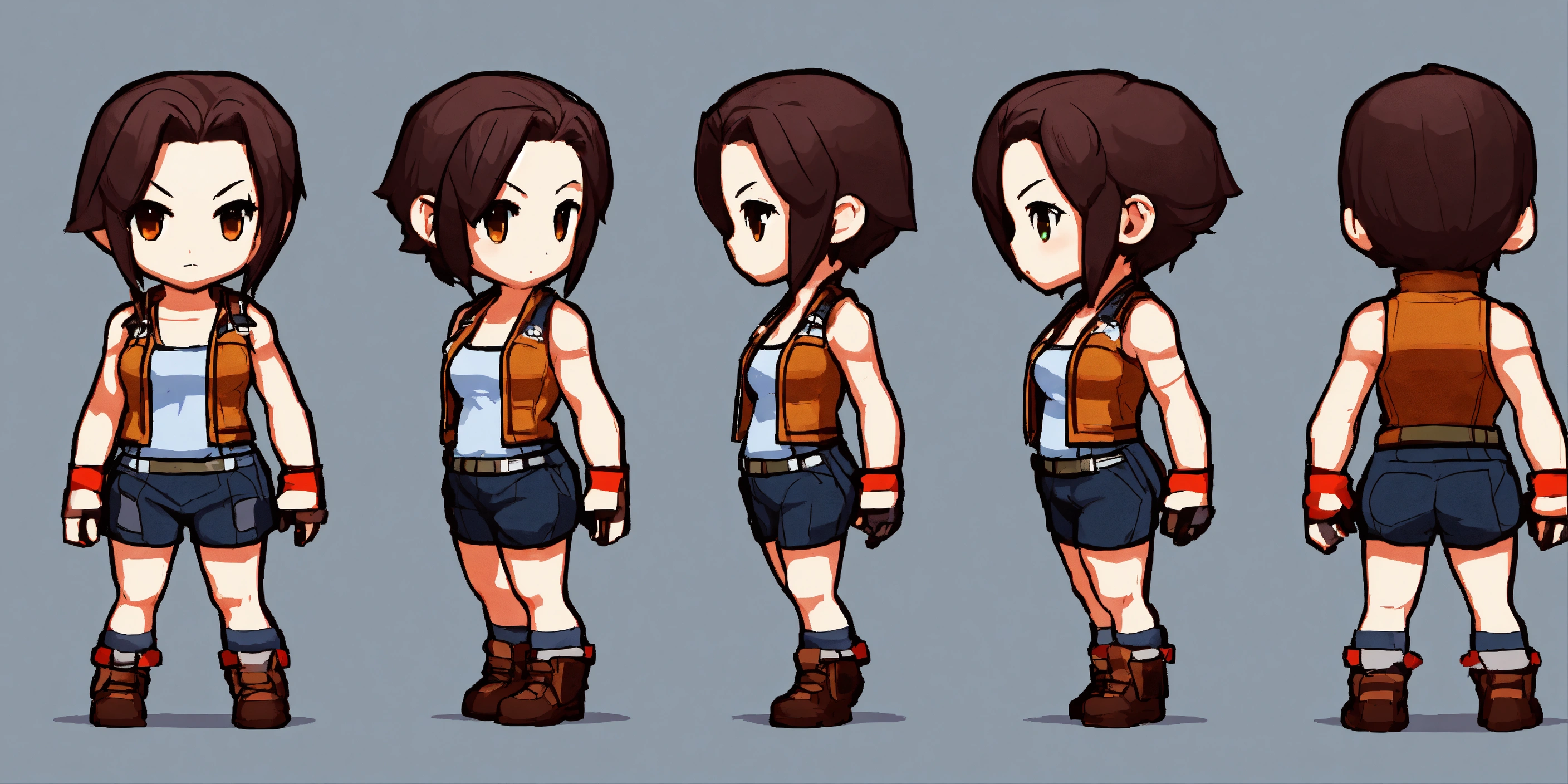 Lexica - Game assets, sprite sheet, girl, short hair, tank top, shorts ...