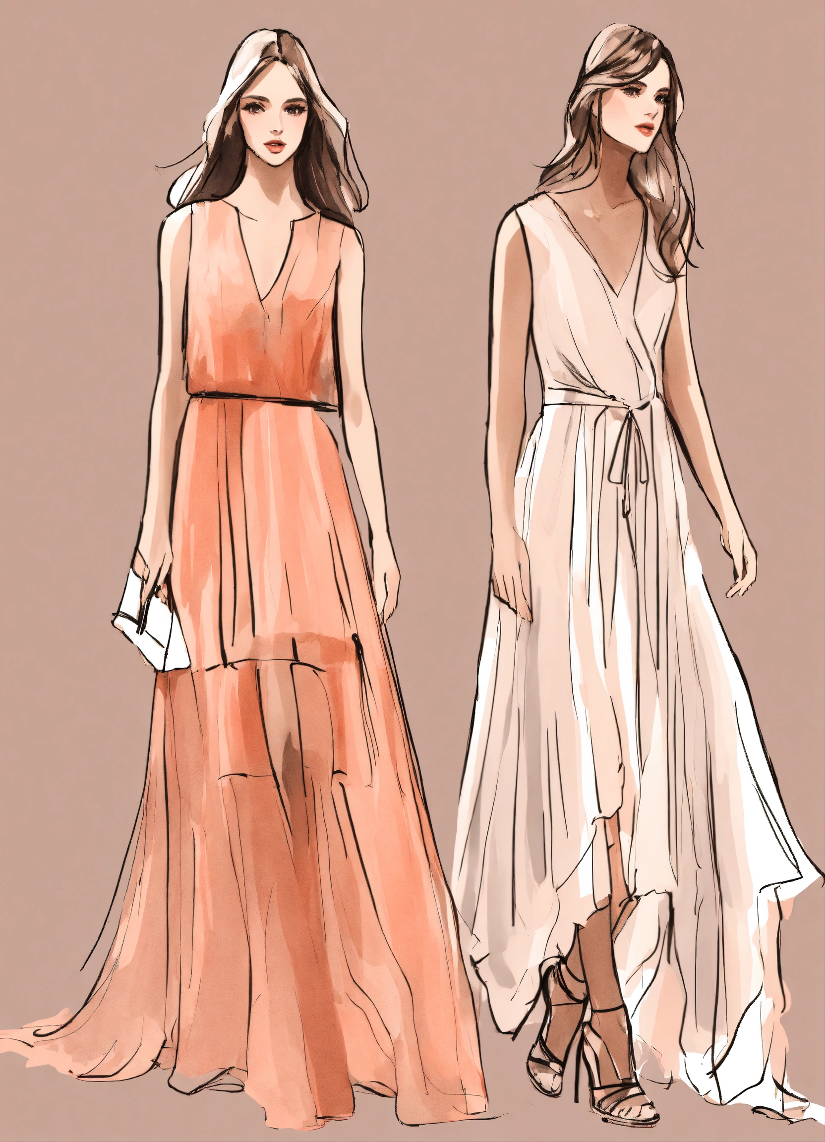 Lexica - Sketch of fashion collection with flowy dresses in a ...