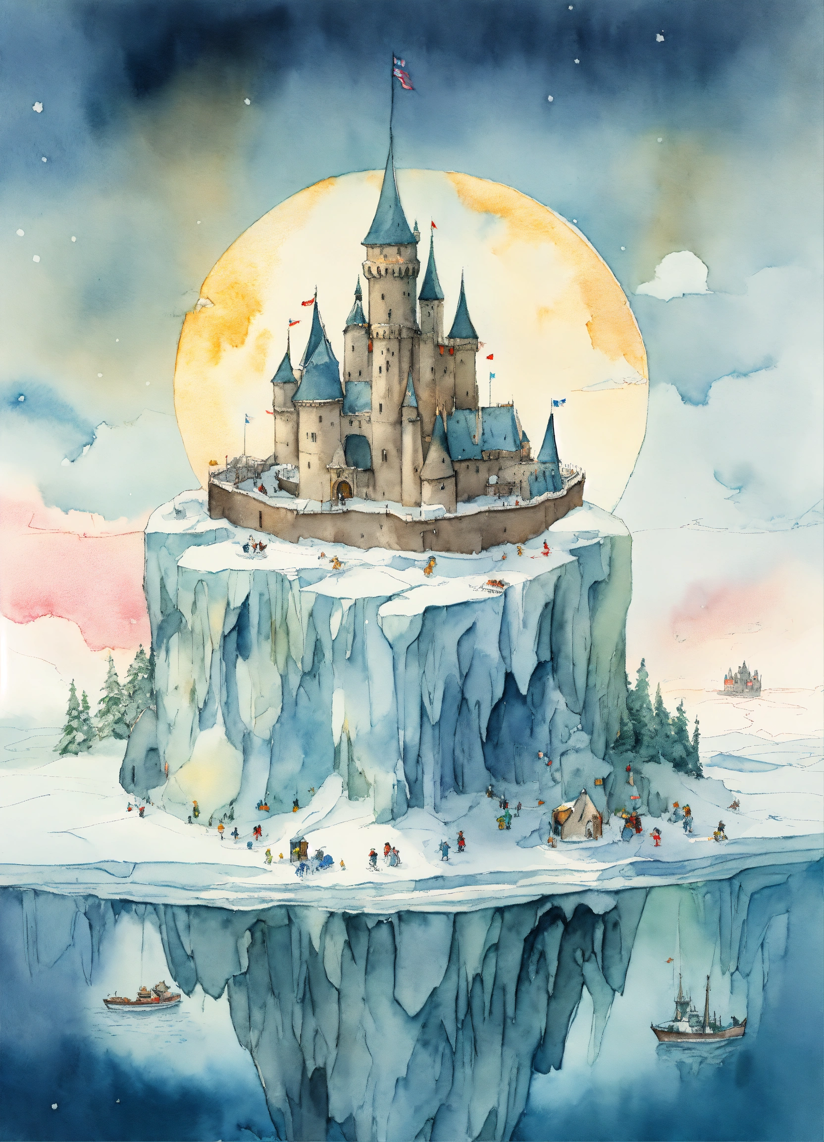 Lexica - A detailed illustration of a castle on an floating iceberg 360 ...