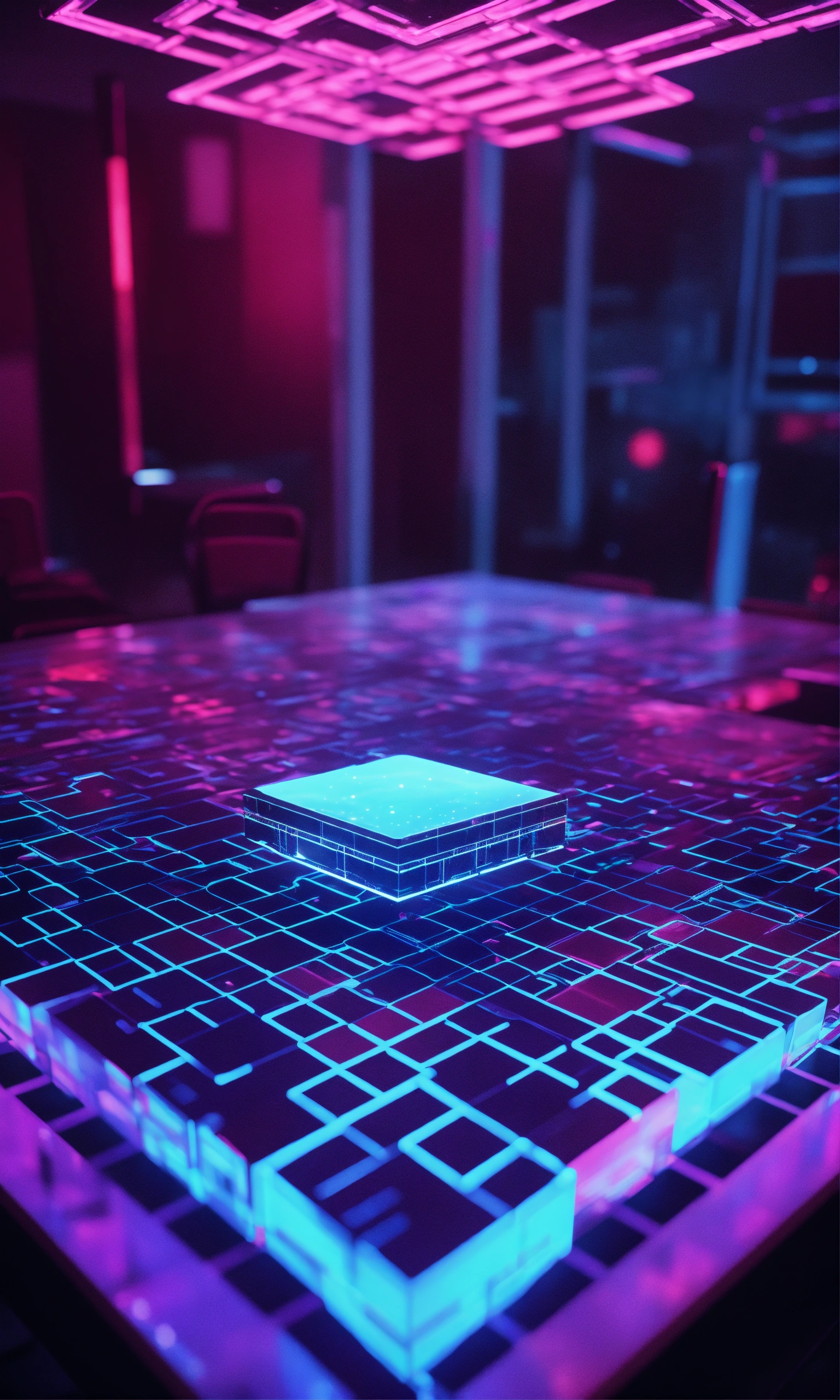 Lexica - Hologram of pixel squares above the table, cyberpunk style ...