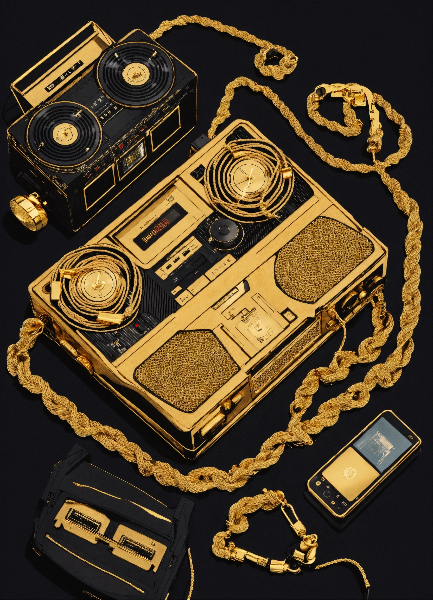Lexica - Gold rope chain, hip-hop, boom box, air jordans, turntables ...