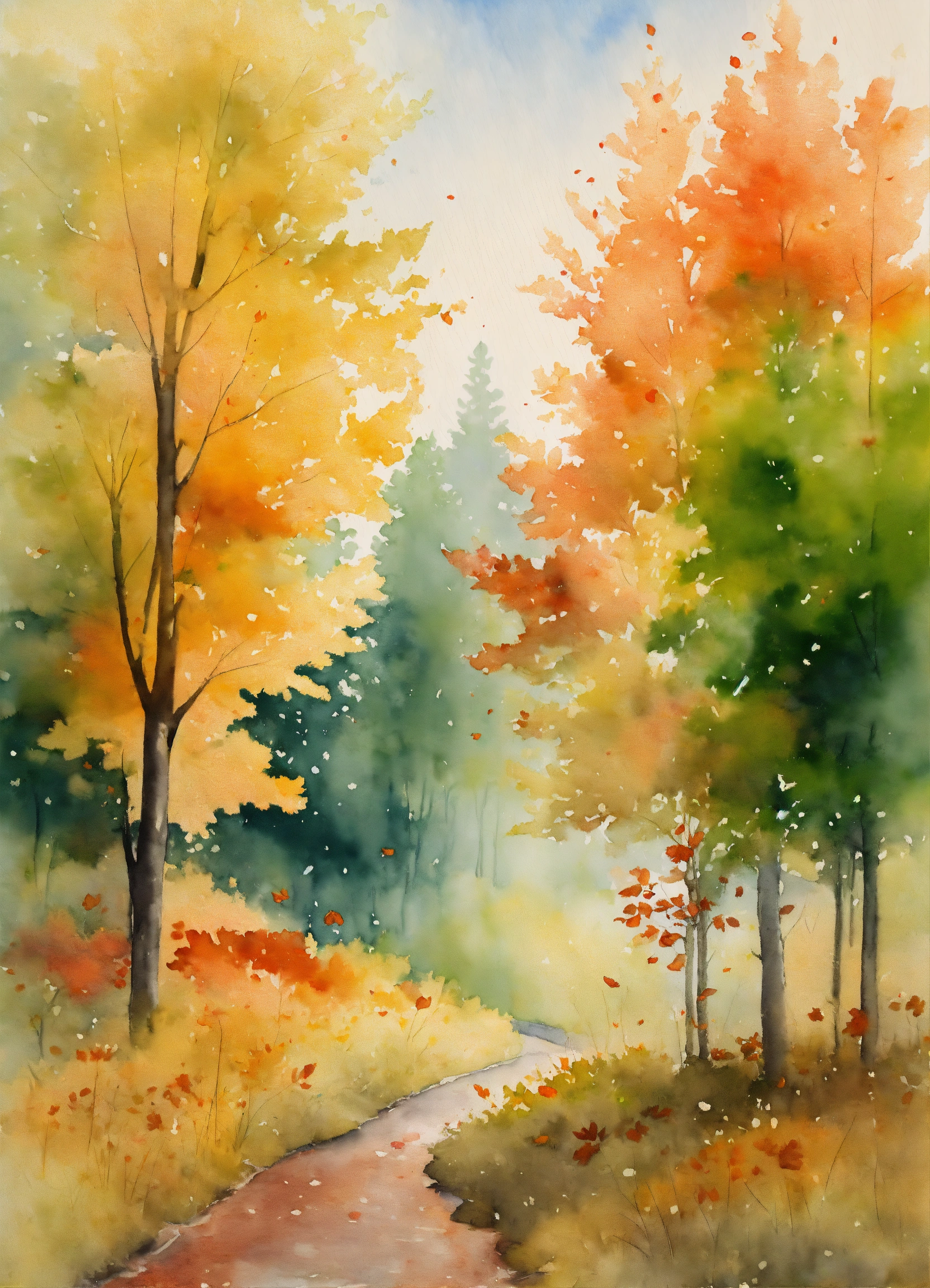 Lexica - Flora, landscape - autumn maples, green spruce trees, flying ...