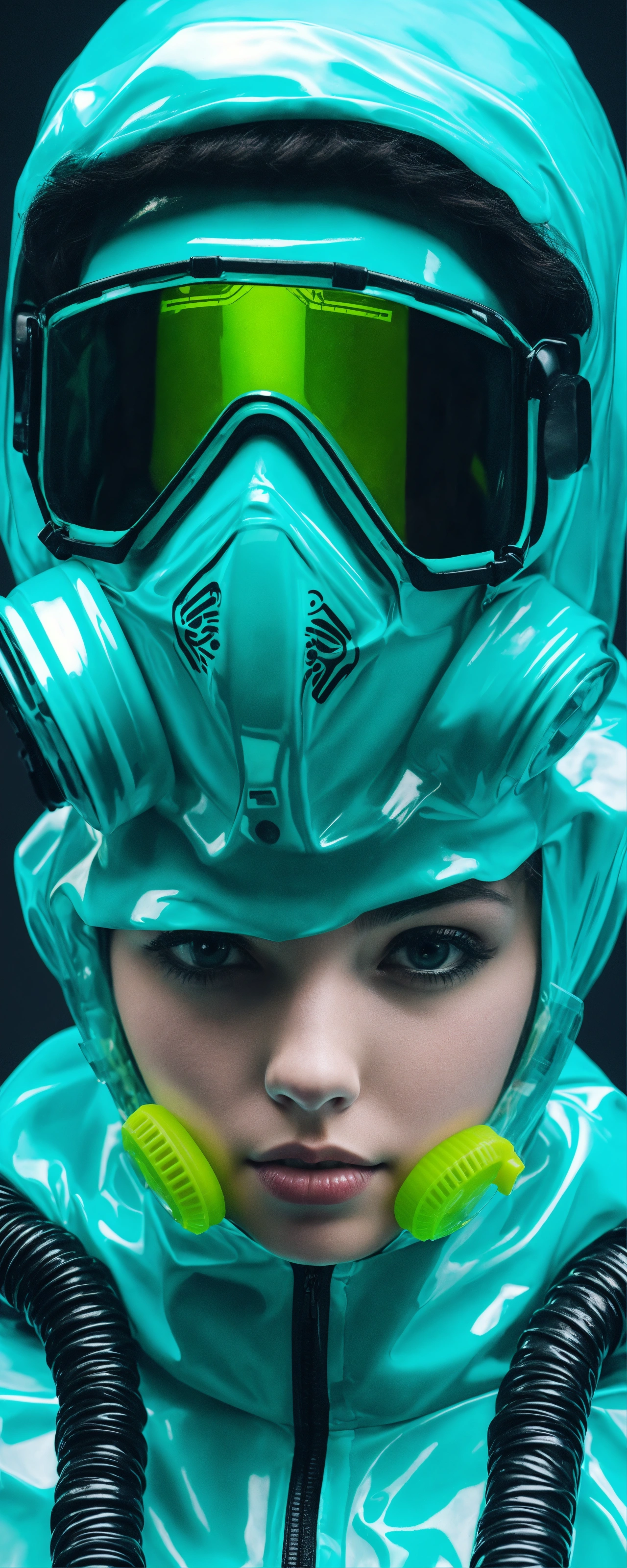 Lexica - Girl in glossy cyan hazmat suit