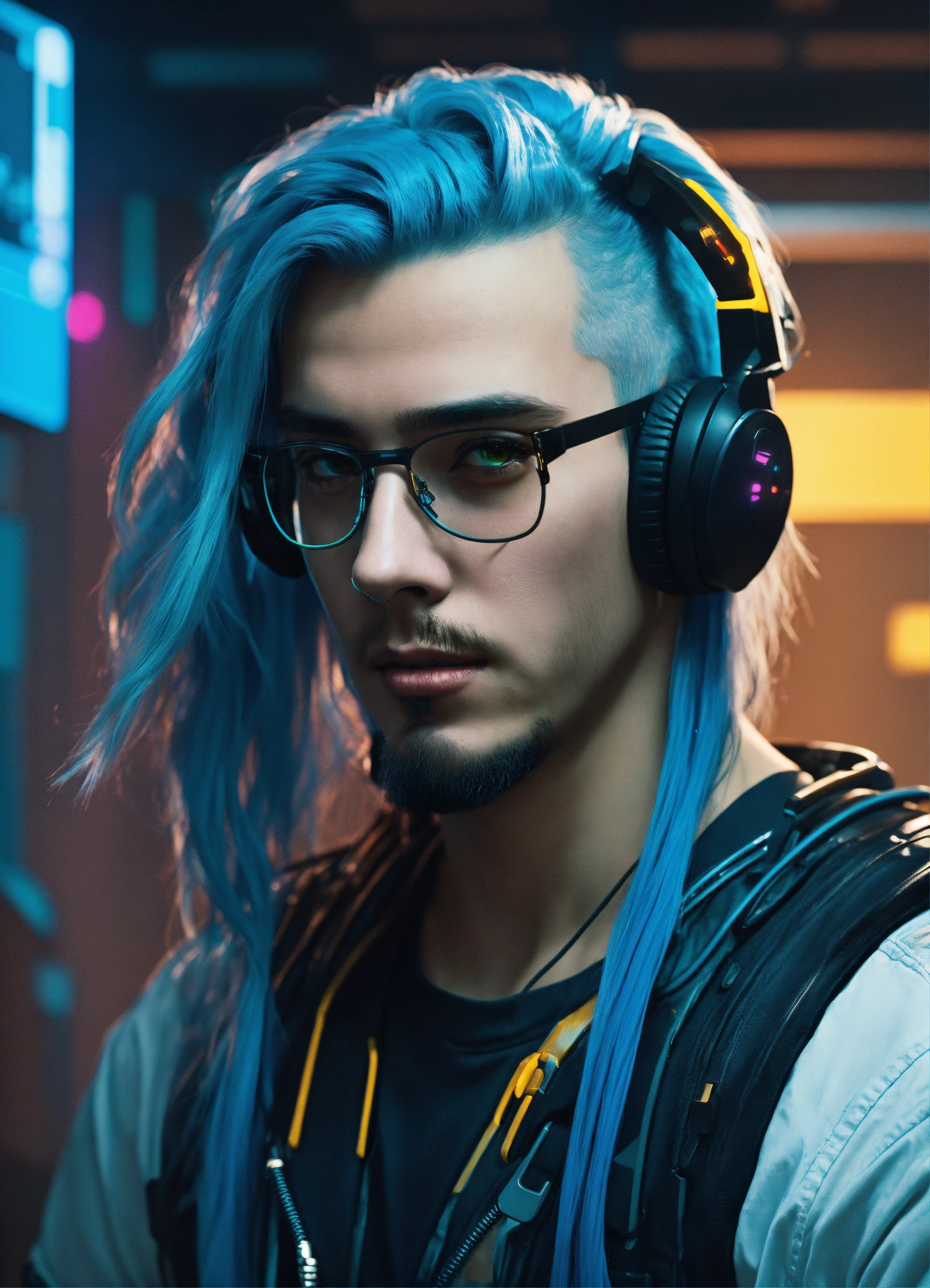 Lexica - Male Cyberpunk college student lab tech, with long blue hair ...