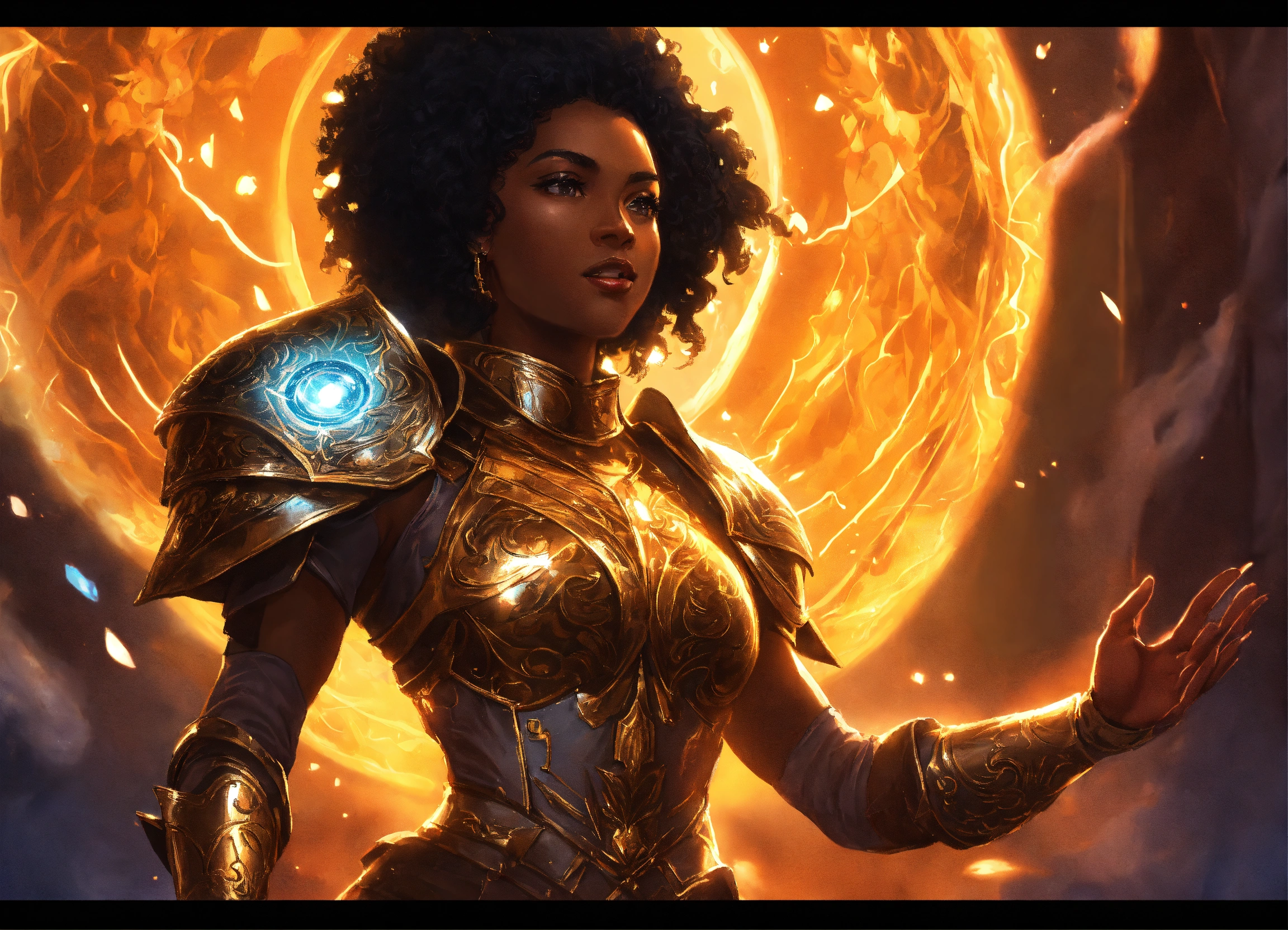Lexica - Body shot, A middle aged black female cleric in bronze armor ...