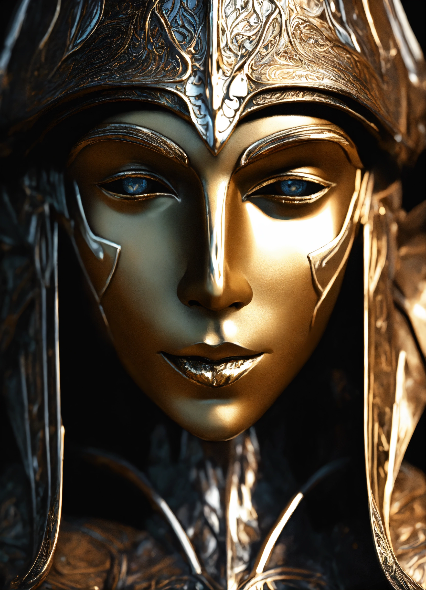Lexica - Contours of the face of an elf, in metal on a black background