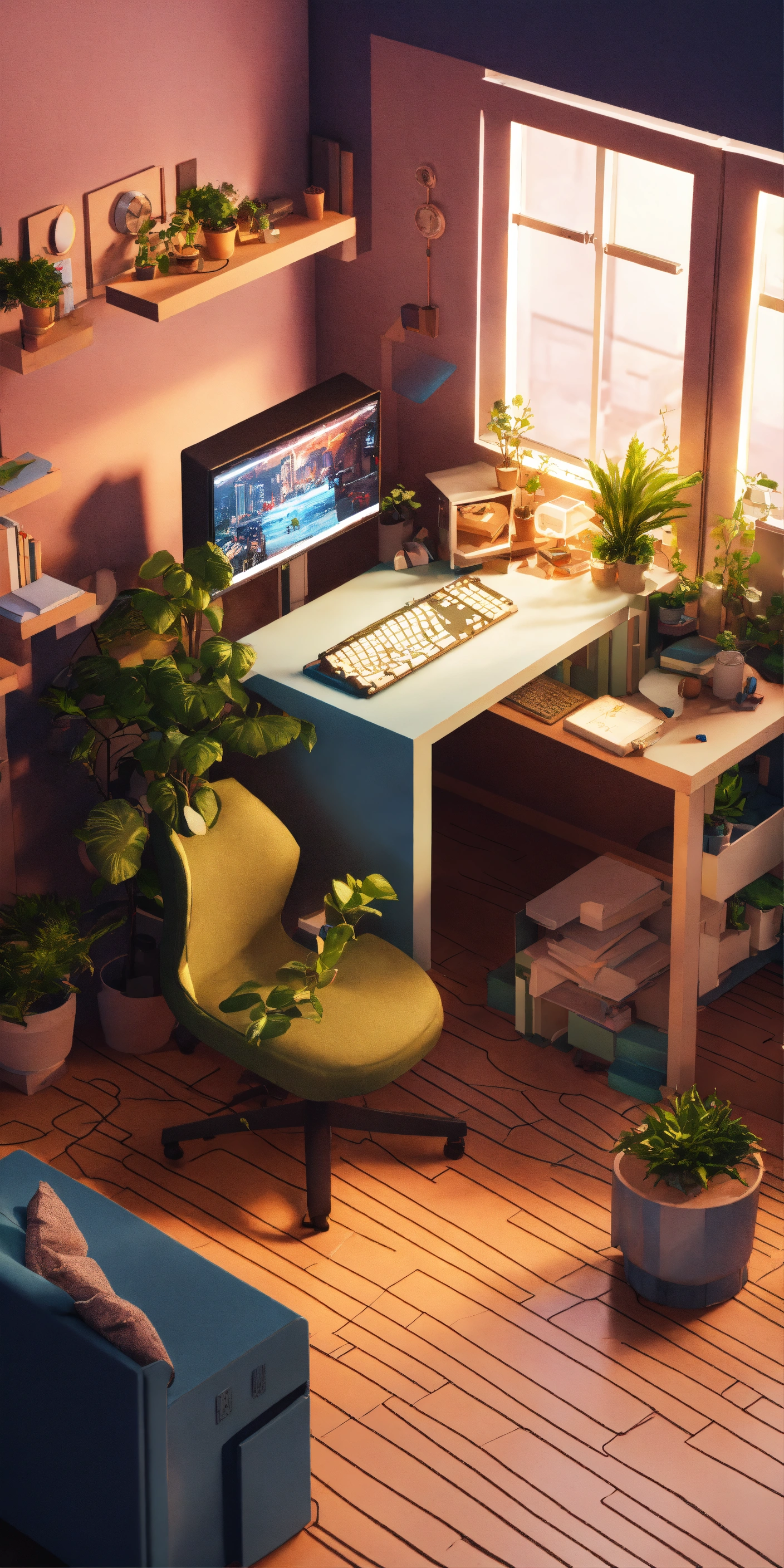 Lexica - Cube cutout of an isometric programmer bedroom with a gaming ...