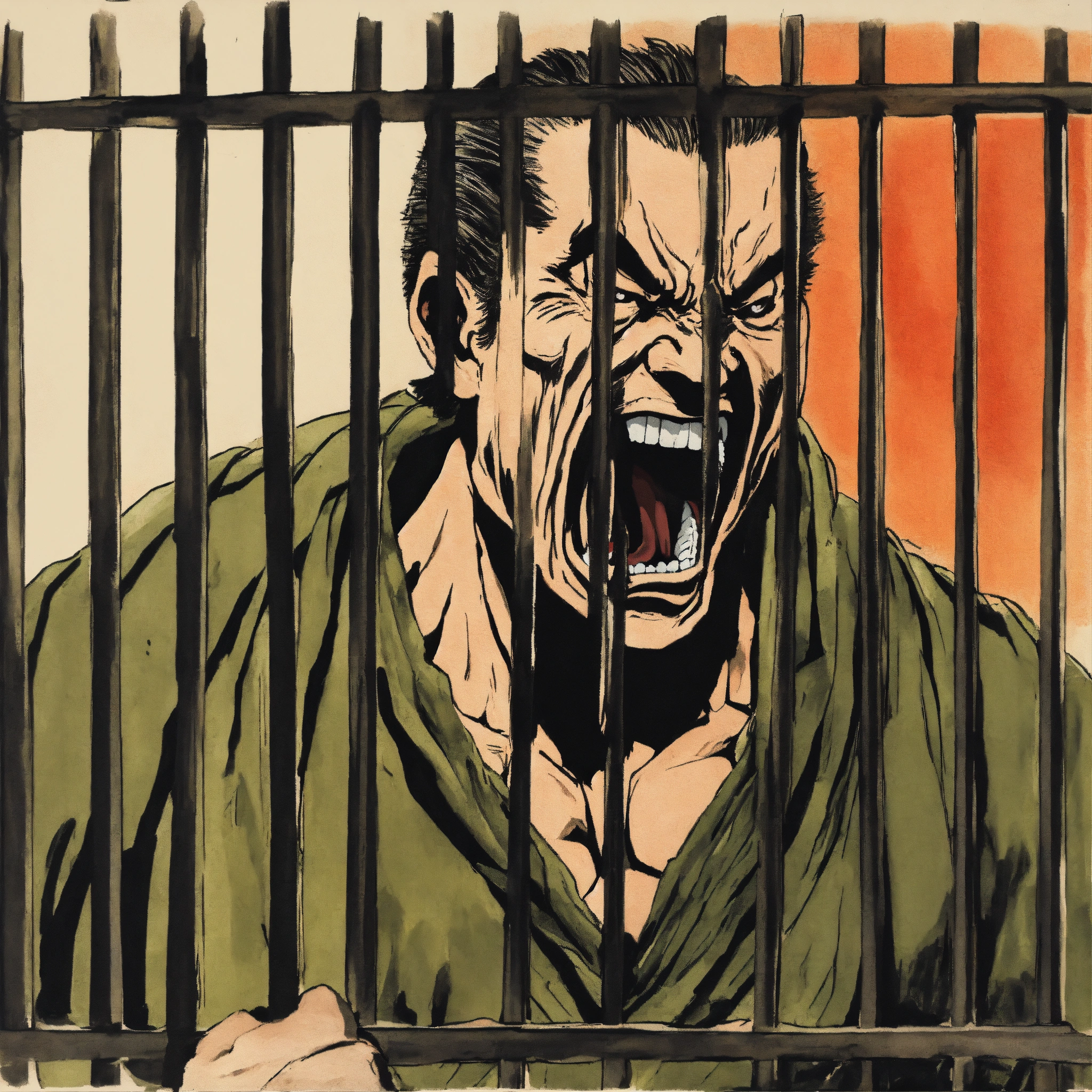 Lexica - Illustration of a angry man, breaking prison bars, screaming ...