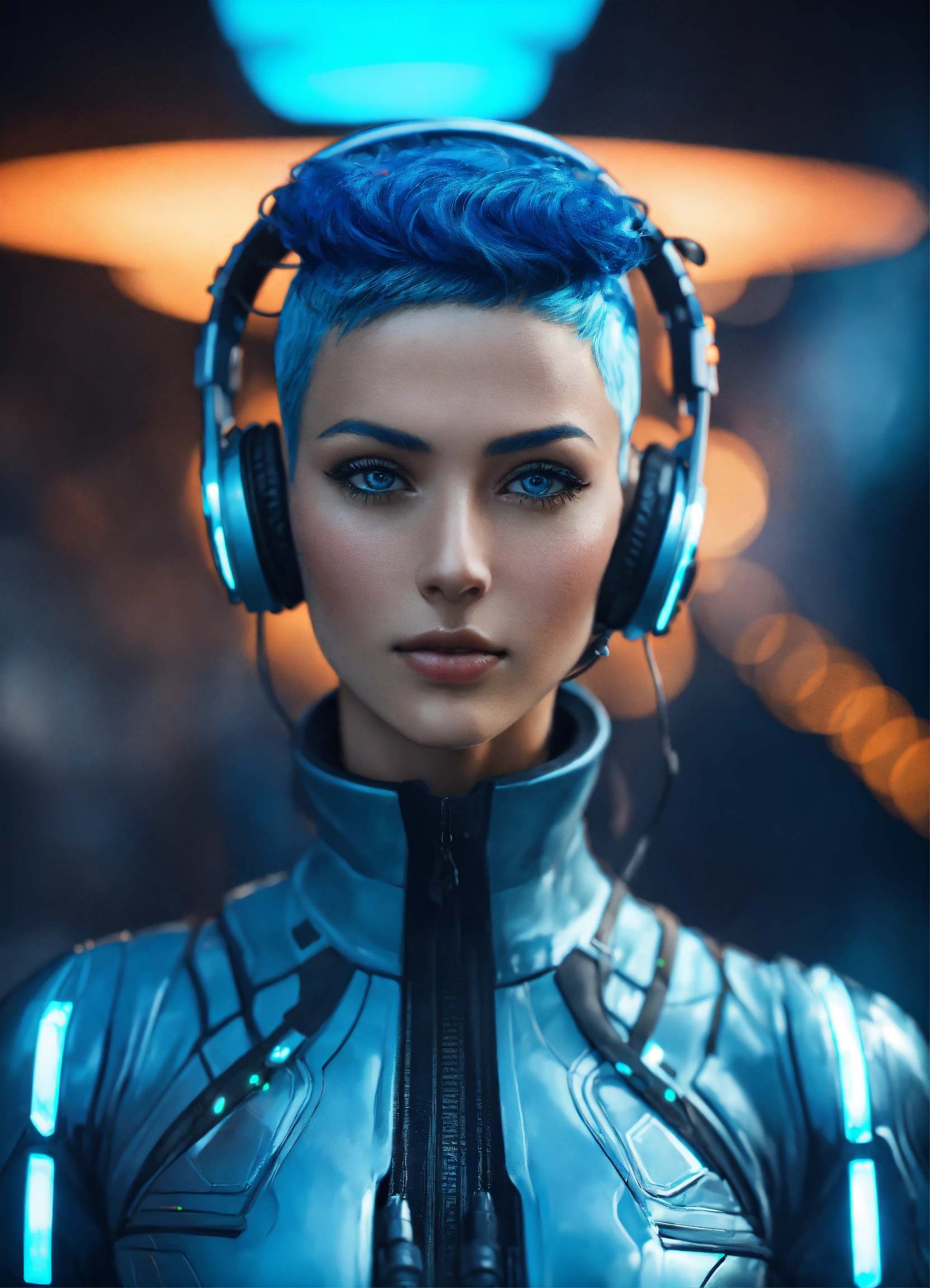 Lexica - Wide shot of a female super spy with blue hair is wearing a ...