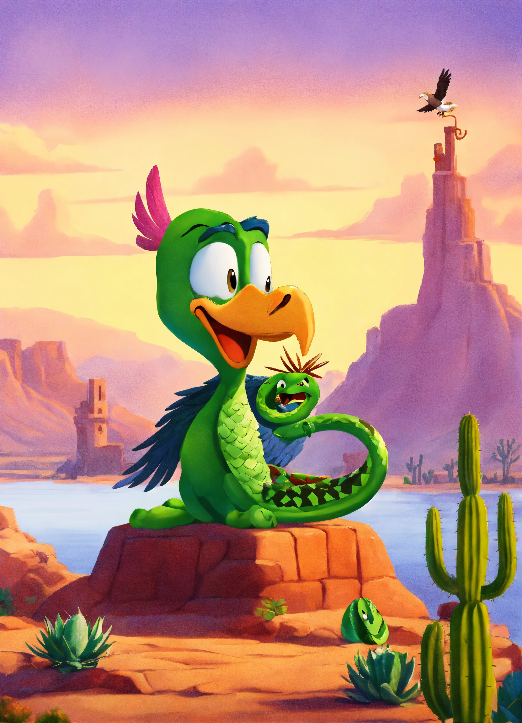 Lexica - Pixar animation of Eagle Devouring ((Snake)) on a cactus ...