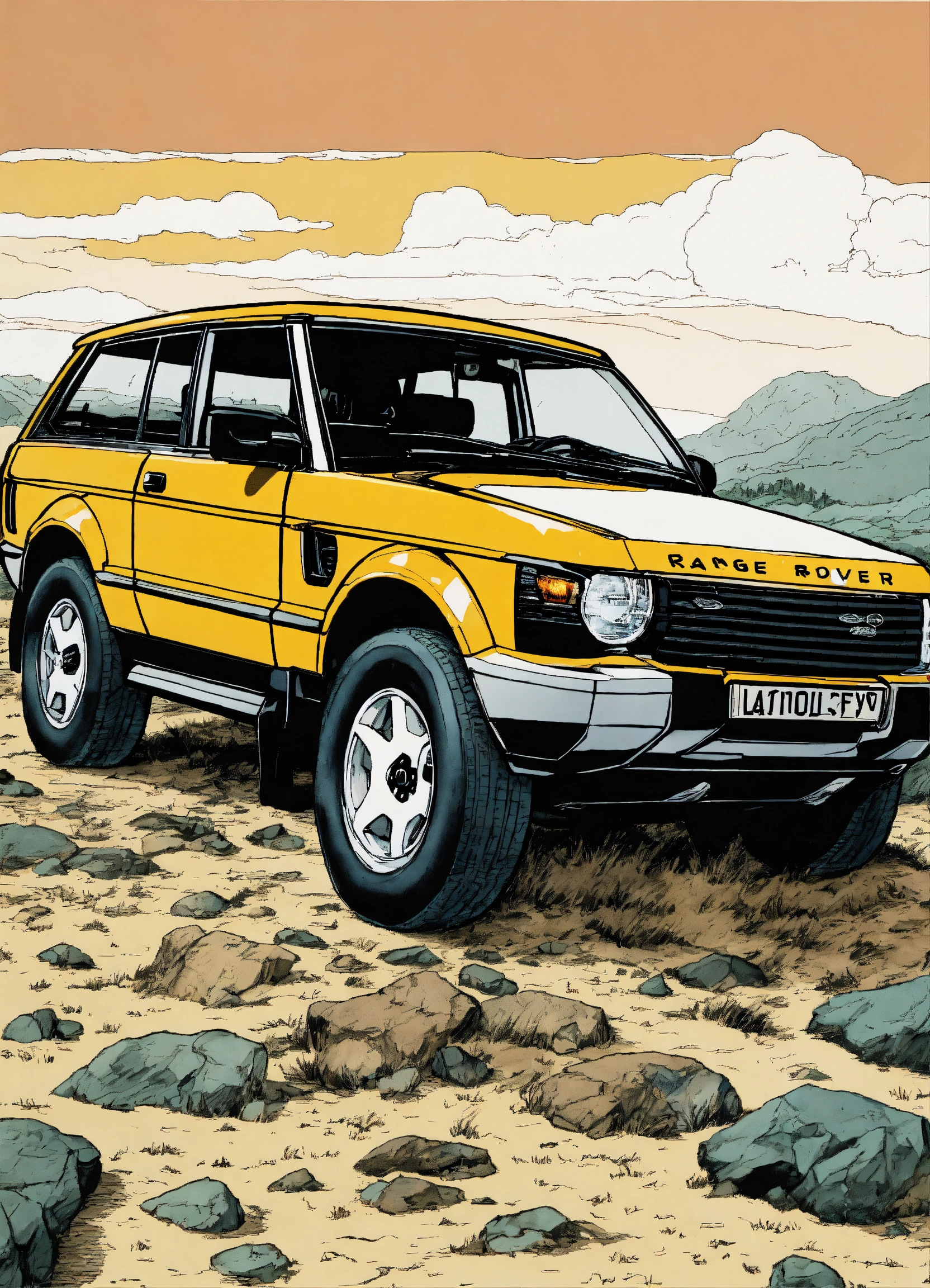 Lexica - Detailed pen and ink illustration of a Range Rover Evoque, by ...