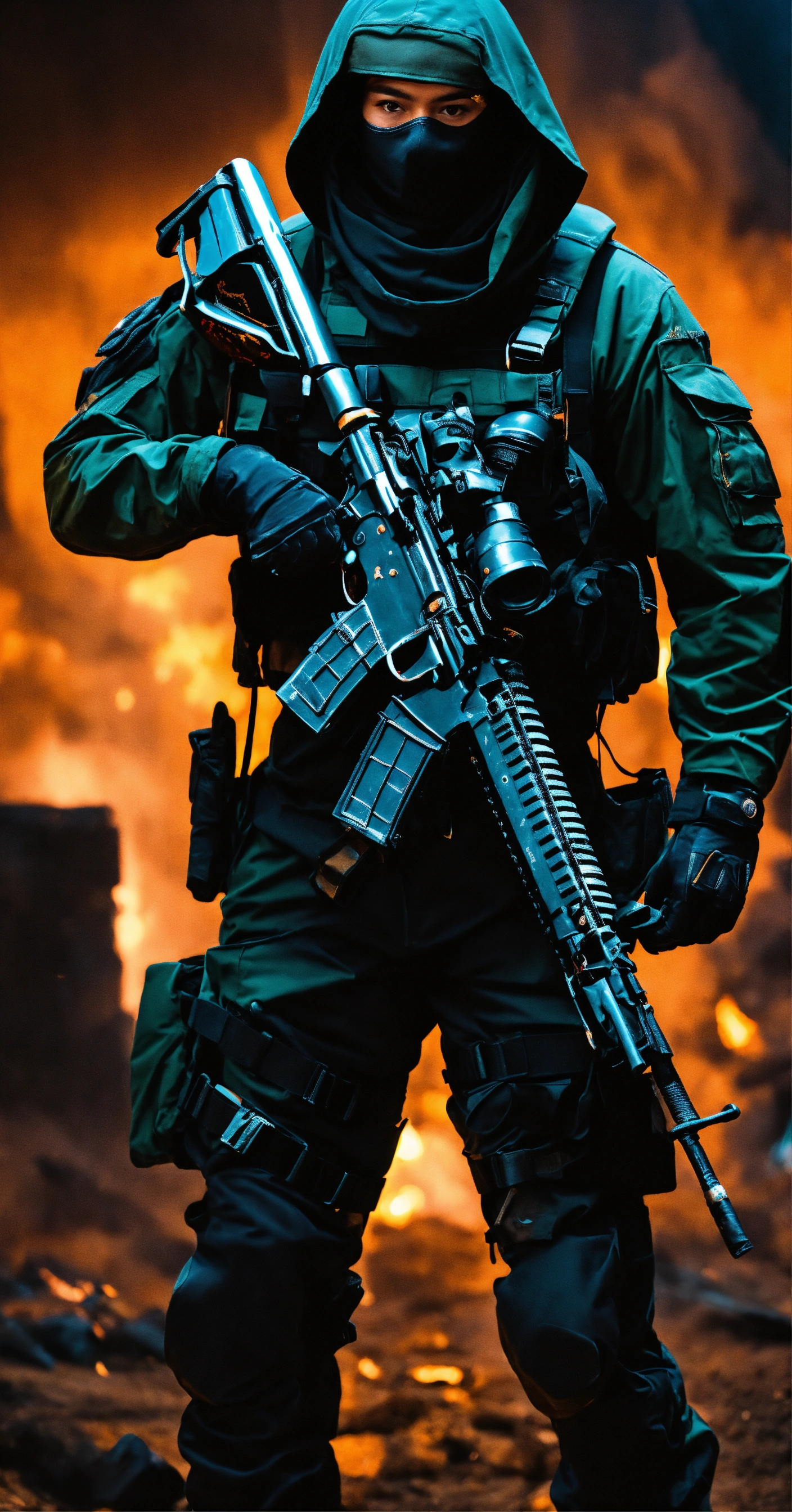 Lexica - Loneley soldier, comando outfit, masked face , full body image ...