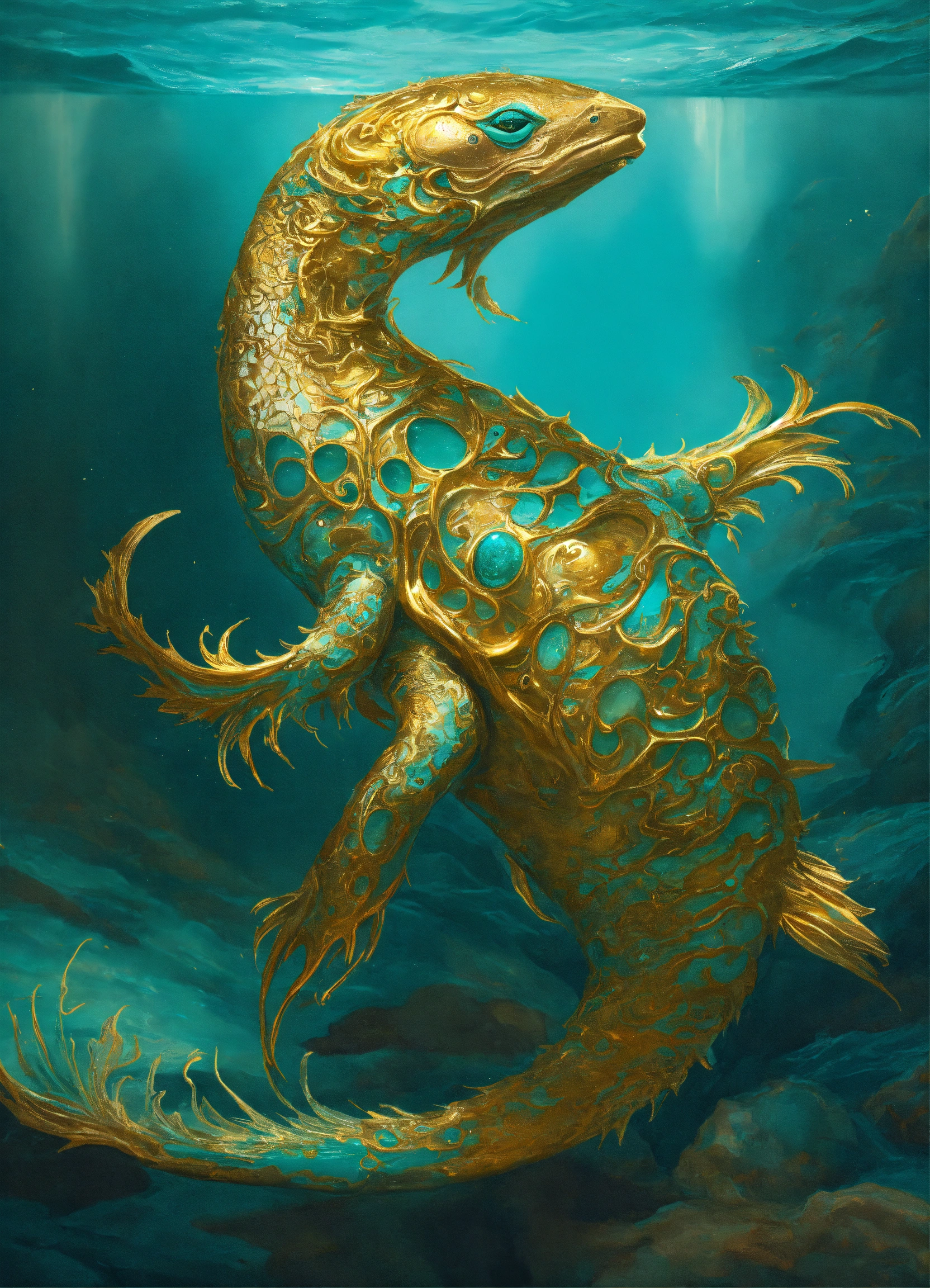 Lexica - Liquid, surreal, turquoise, metallic, gold, ocean, creature