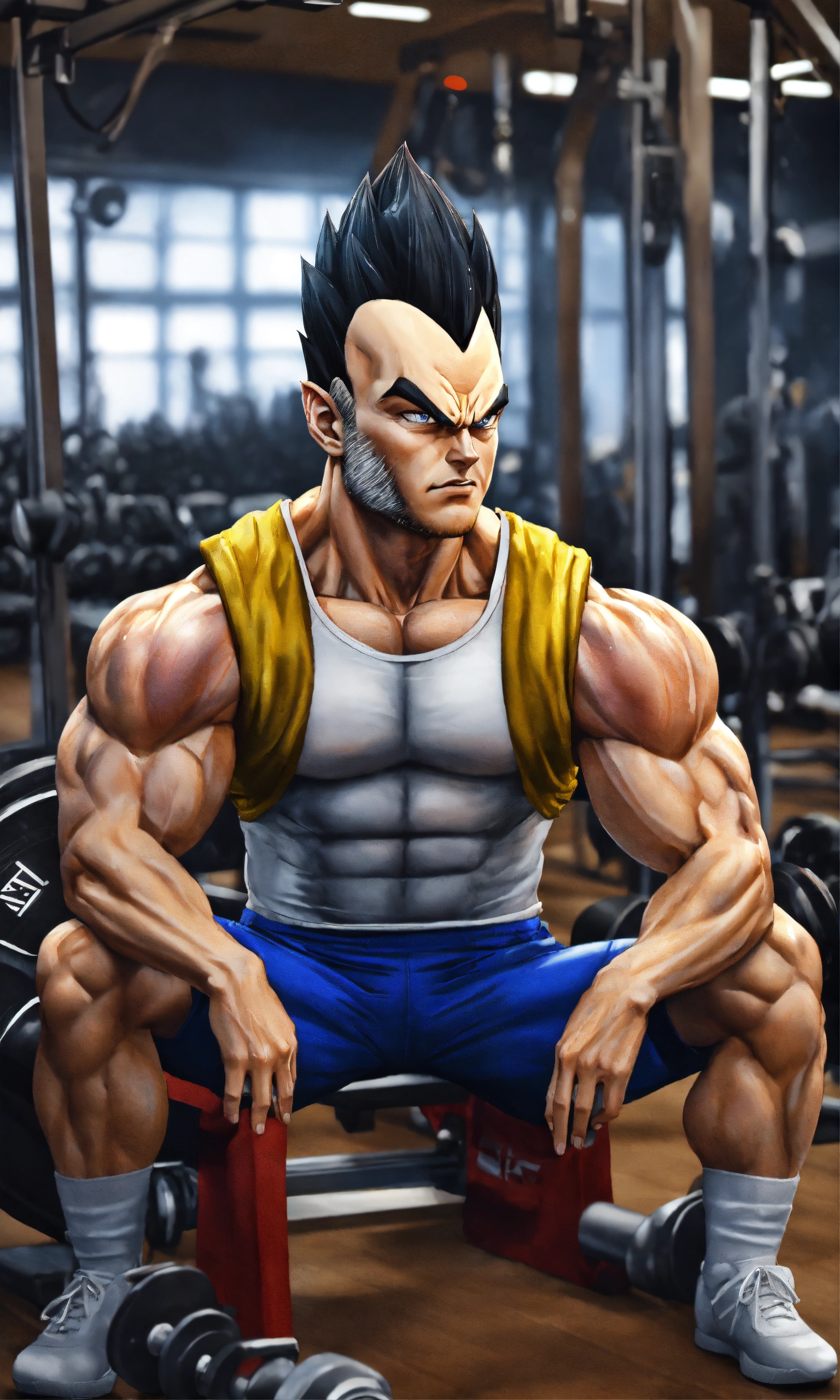 Lexica - Vegeta in a fitness gym, T-shirt with "Spiritus Motivation" on ...