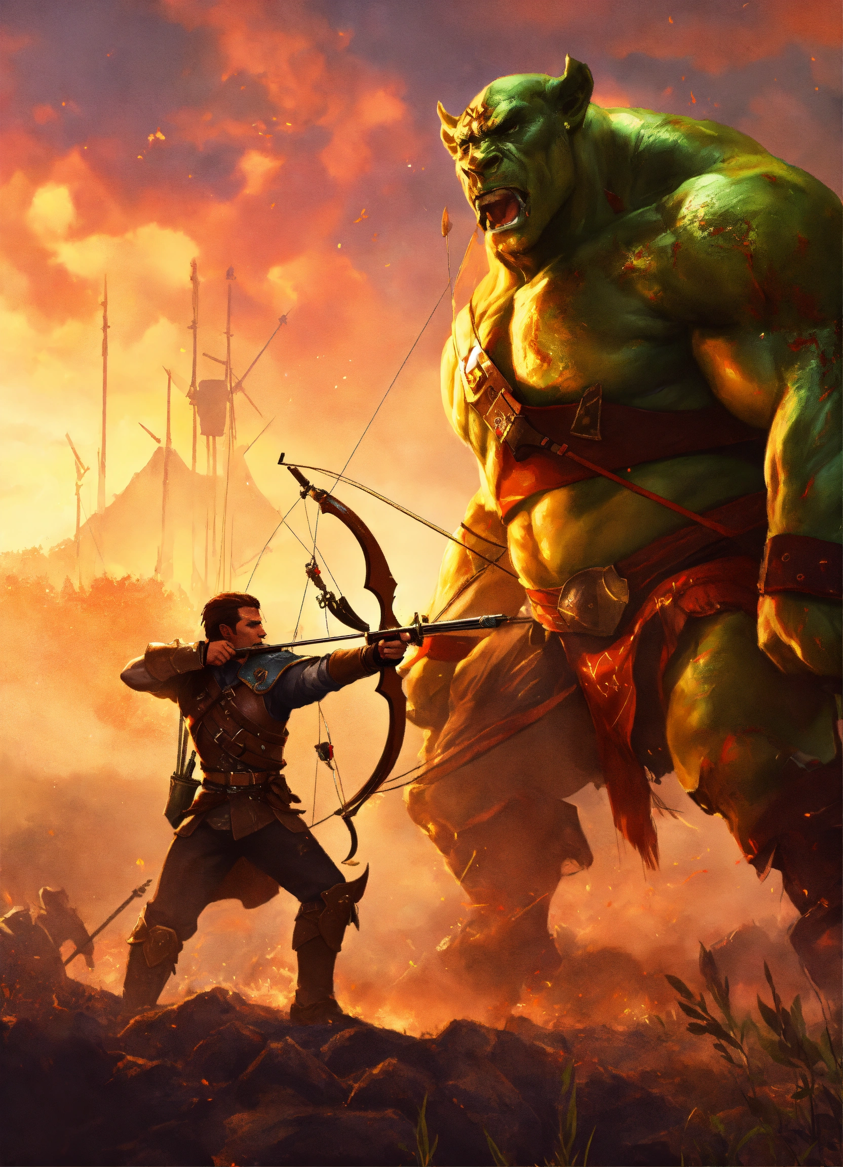 Lexica - A digital art, fantasy, of archer shooting a distant orc on ...