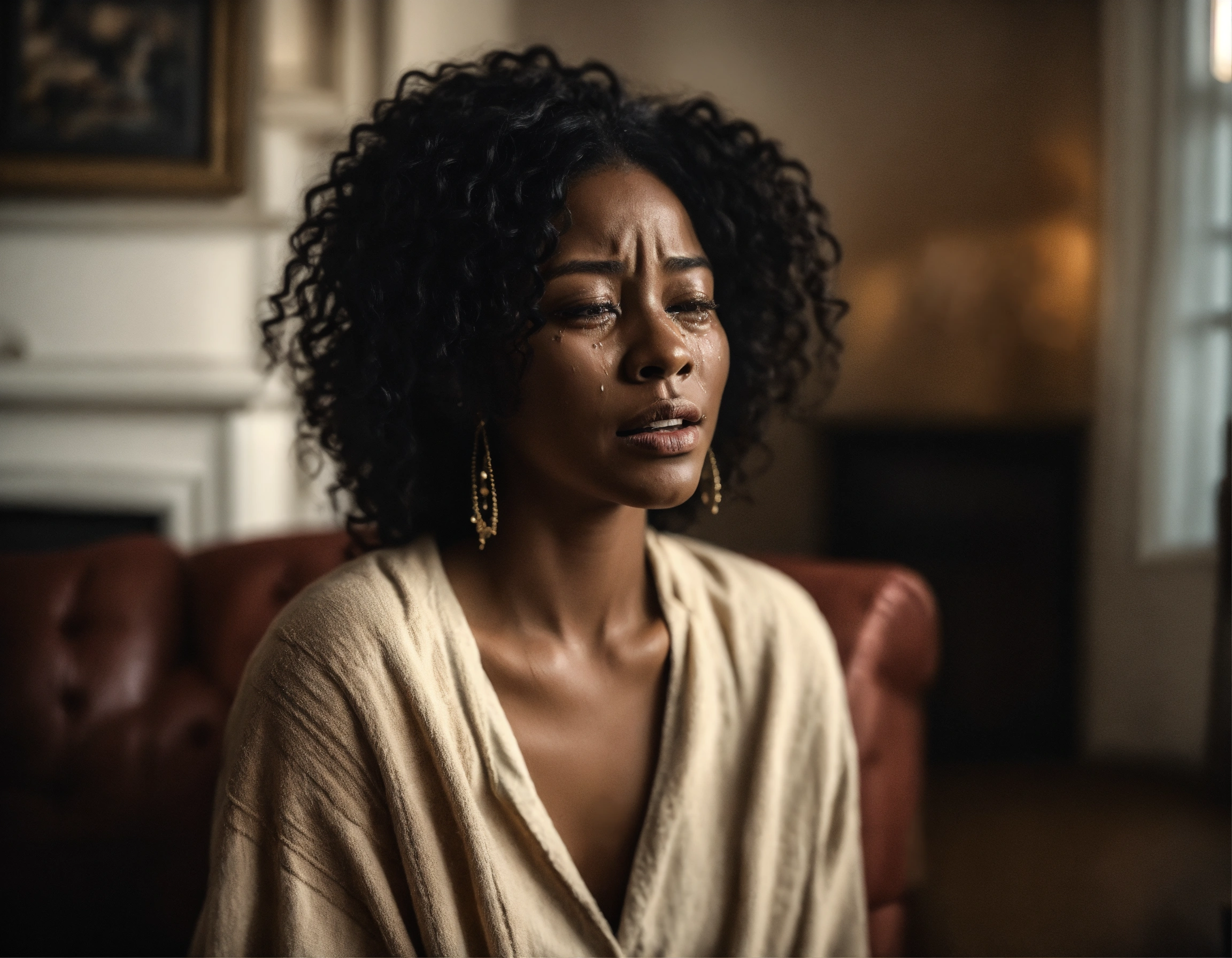 Lexica - Gorgeous black woman crying in her living room, nice house ...