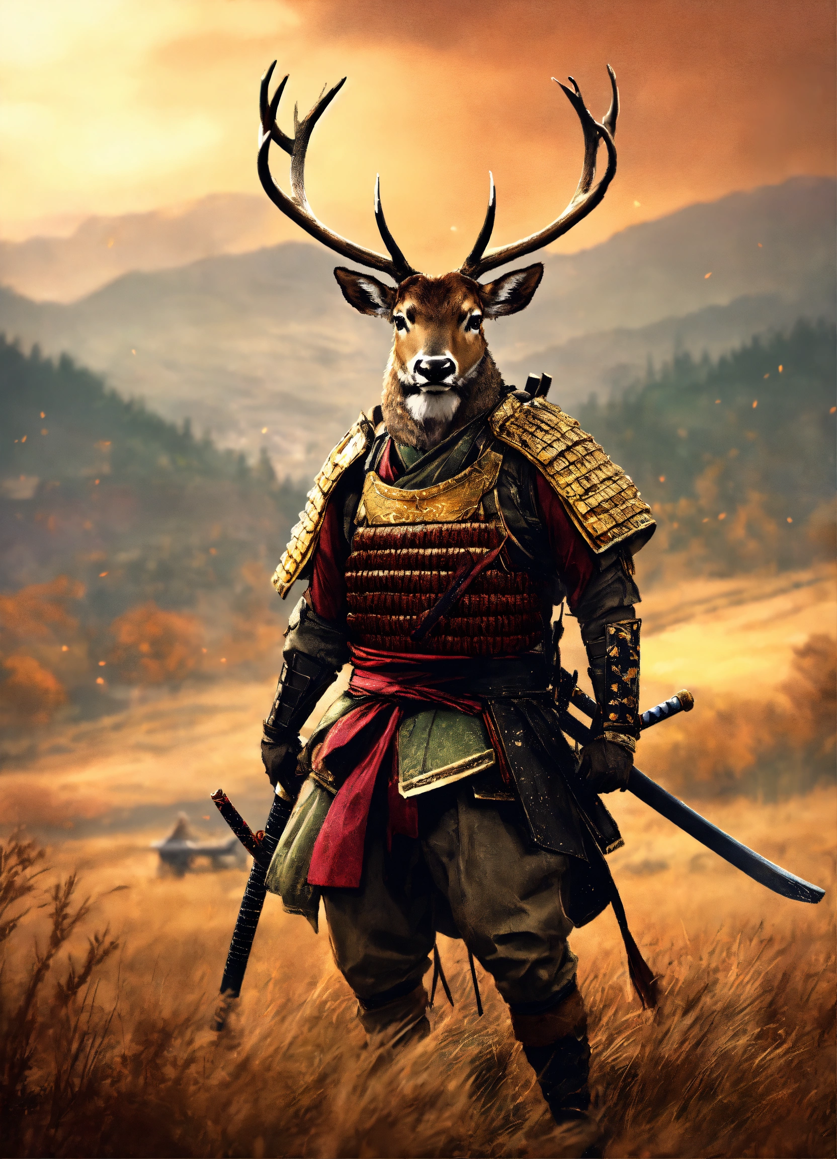 Lexica - Deer samurai. Battlefield. Hyper realistic.