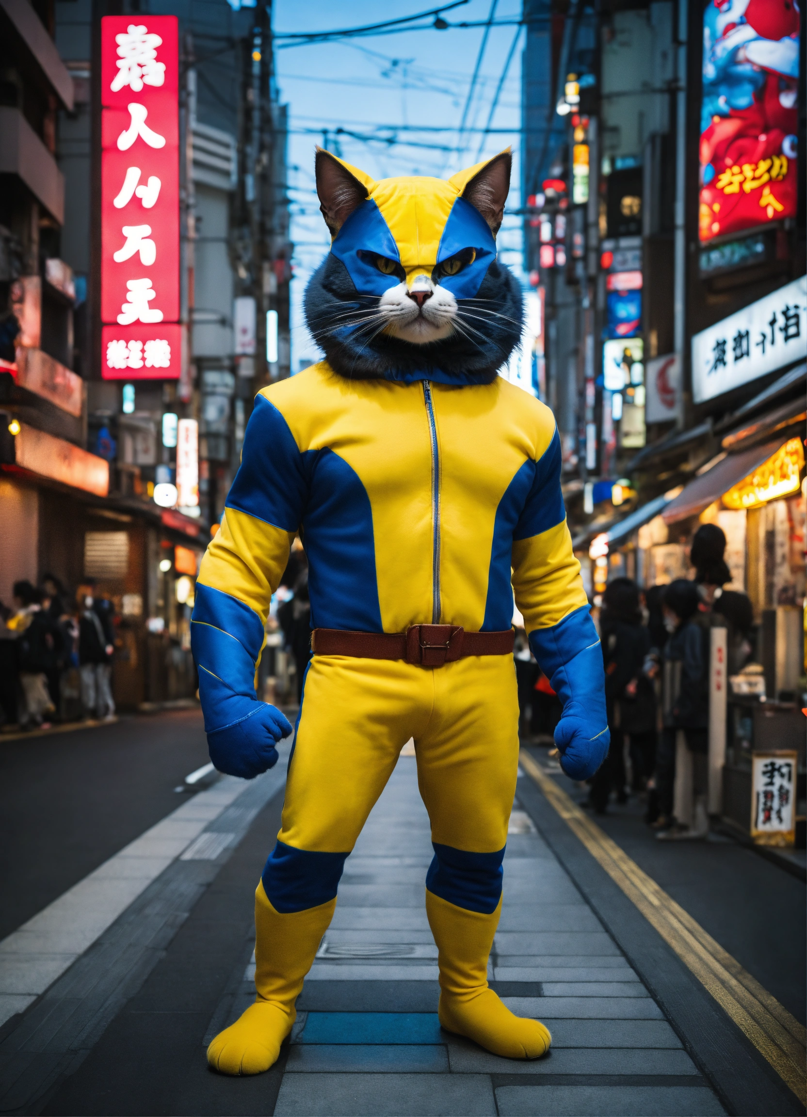 Lexica - A cat wearing a Wolverine suit in Tokyo catching villains ...