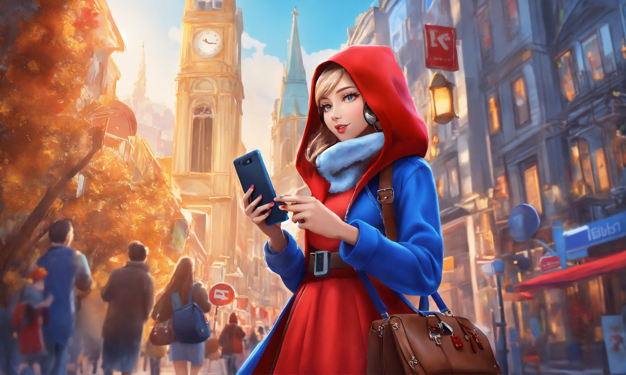 Lexica - Cartoons taking selfie to her self, modern Red Riding Hood ...