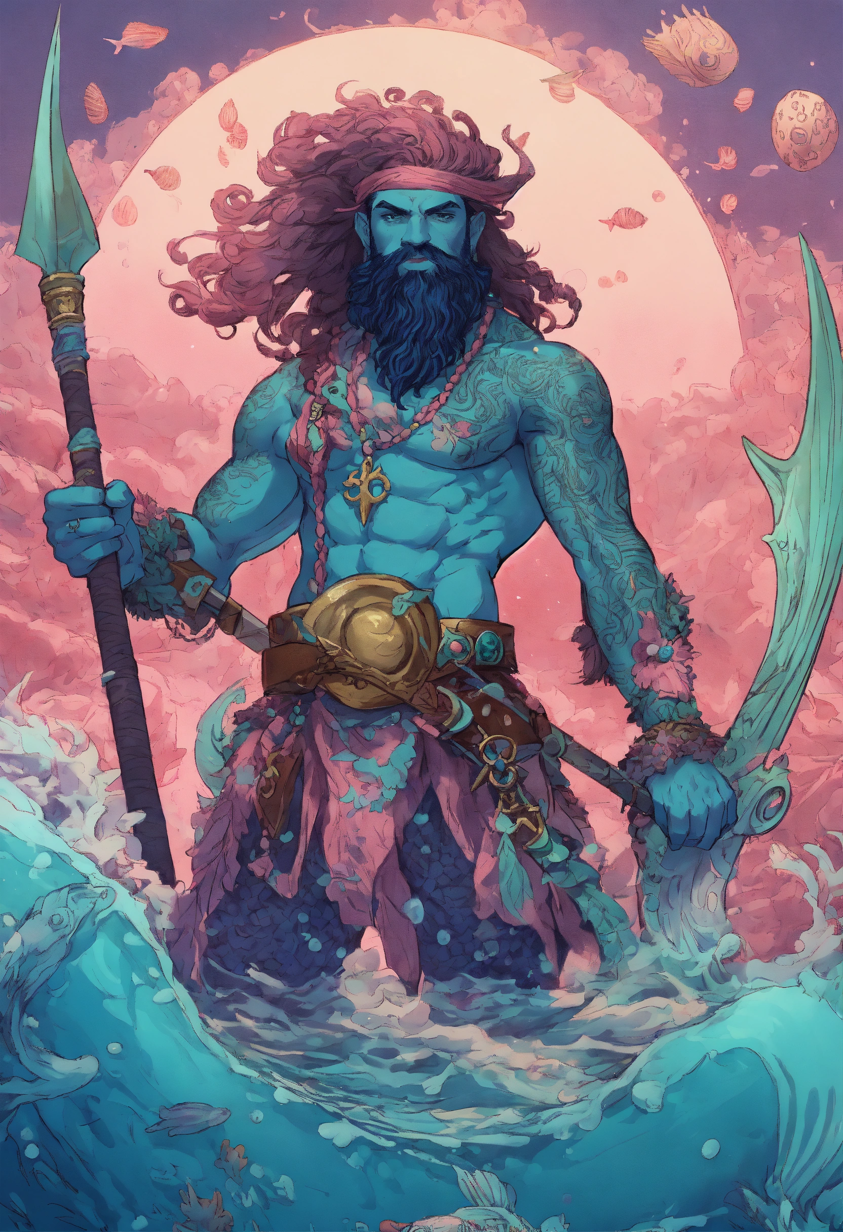 Lexica - A buff muscular Merman pirate with scales across his Blue skin ...