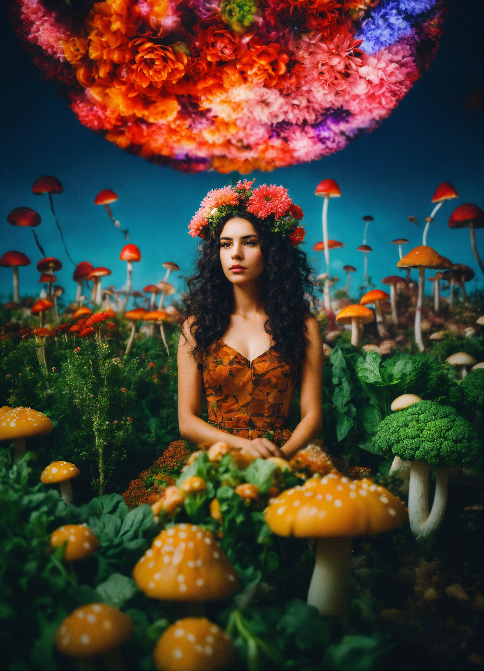 Lexica - Sad stunning woman with long curly dark hair, on a psychedelic ...