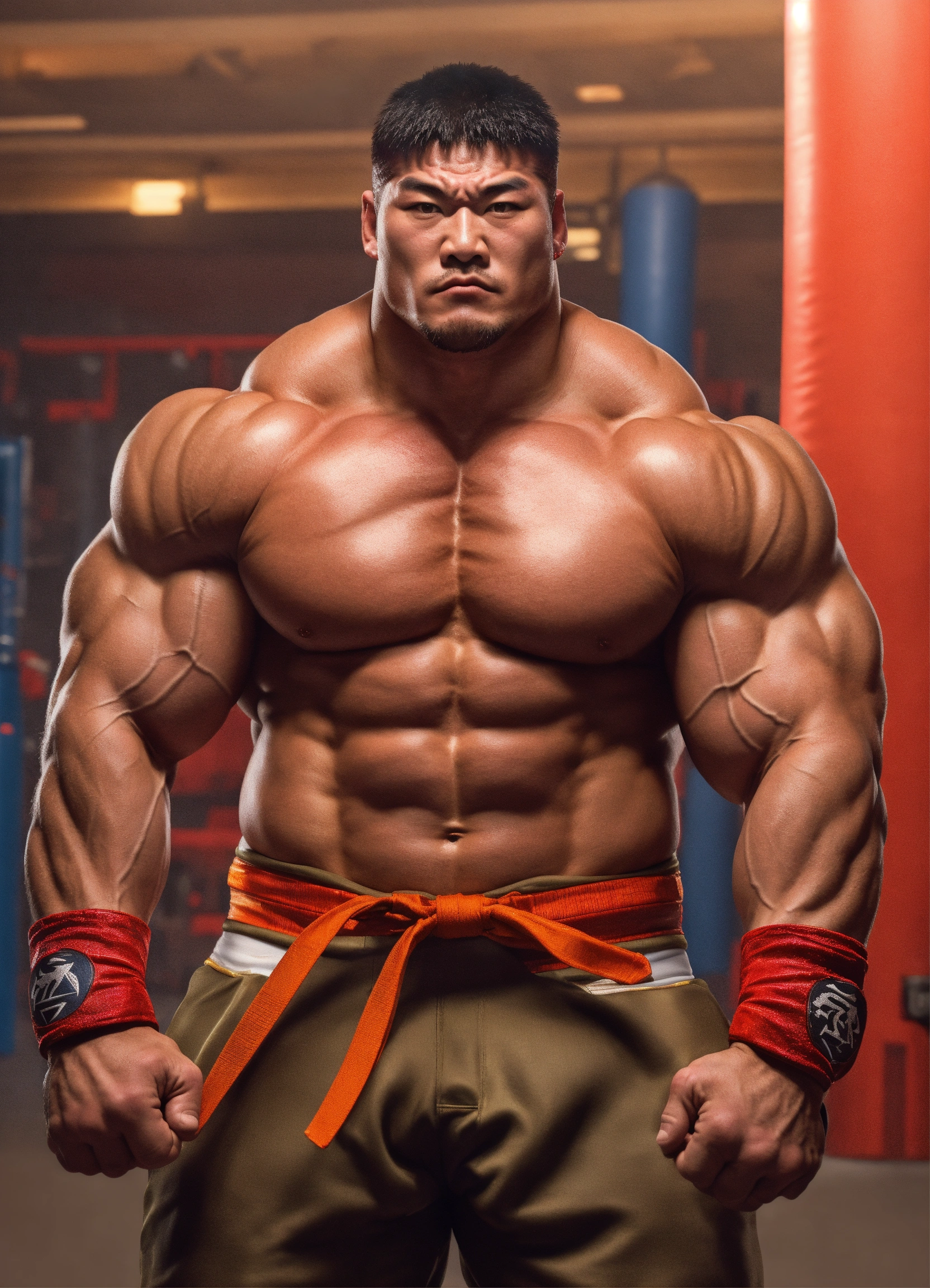 Lexica - 30-year-old wrestler with big muscles, bodybuilder, big, Ryu from Street Fighter