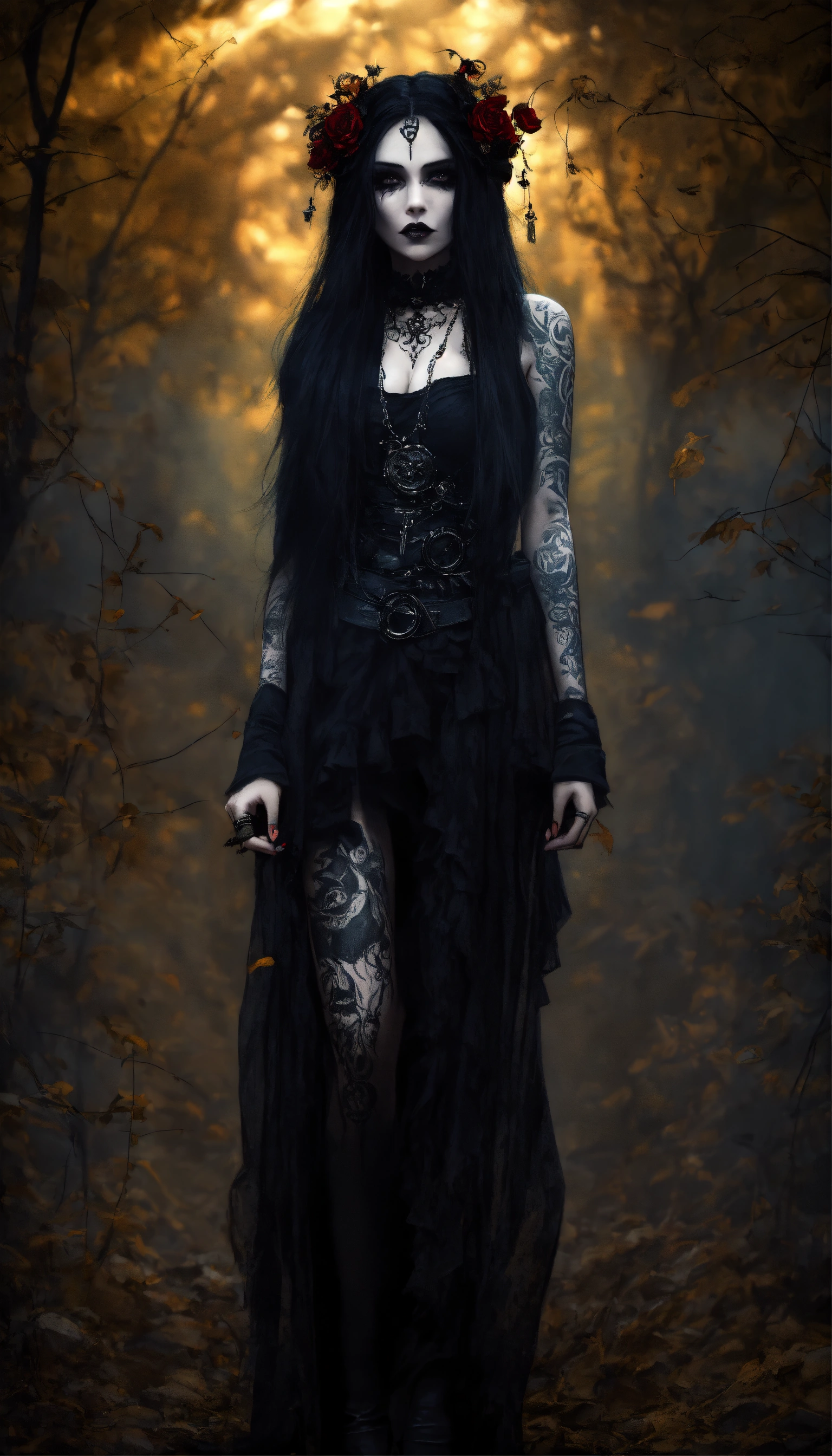 Lexica - A scary girl, full body, alabaster skin, long crazy black hair ...