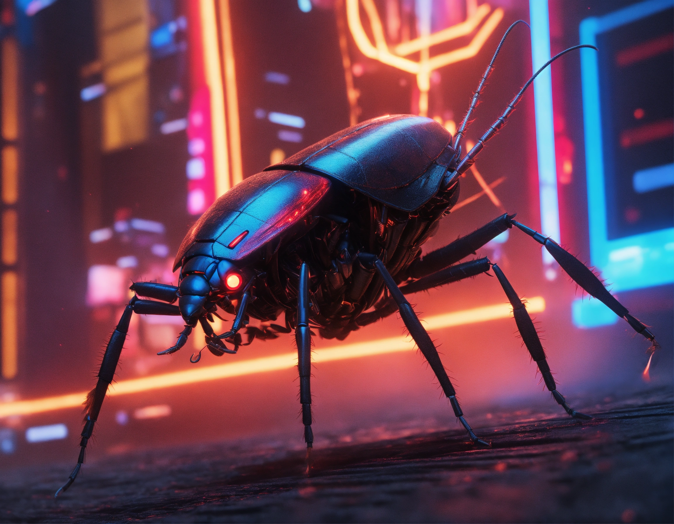 Lexica - Zoom out scene of 4 leg black cockroach faced humanoid with ...