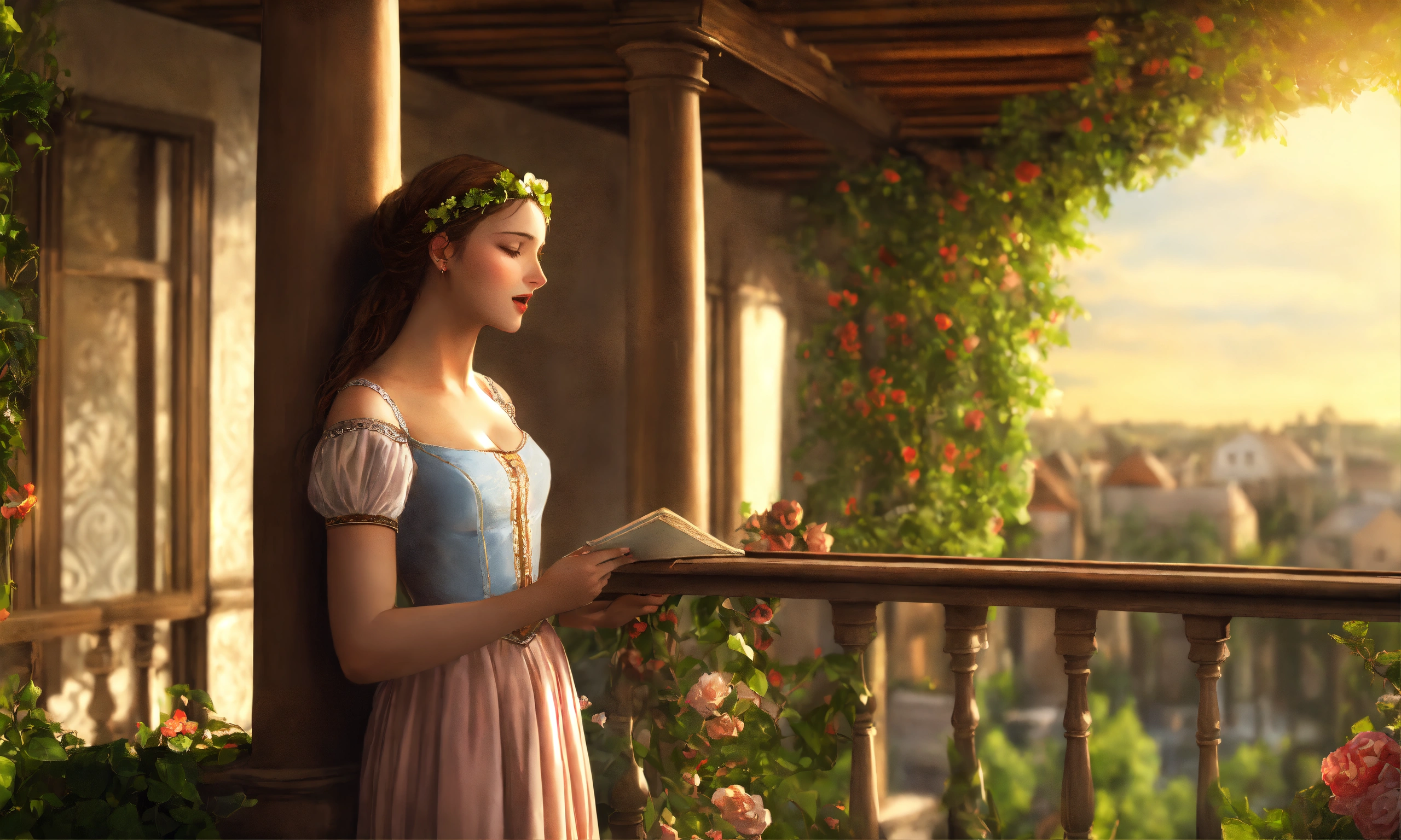 Lexica - Realistic image of Shakespeare's Juliet is on a balcony, Romeo ...