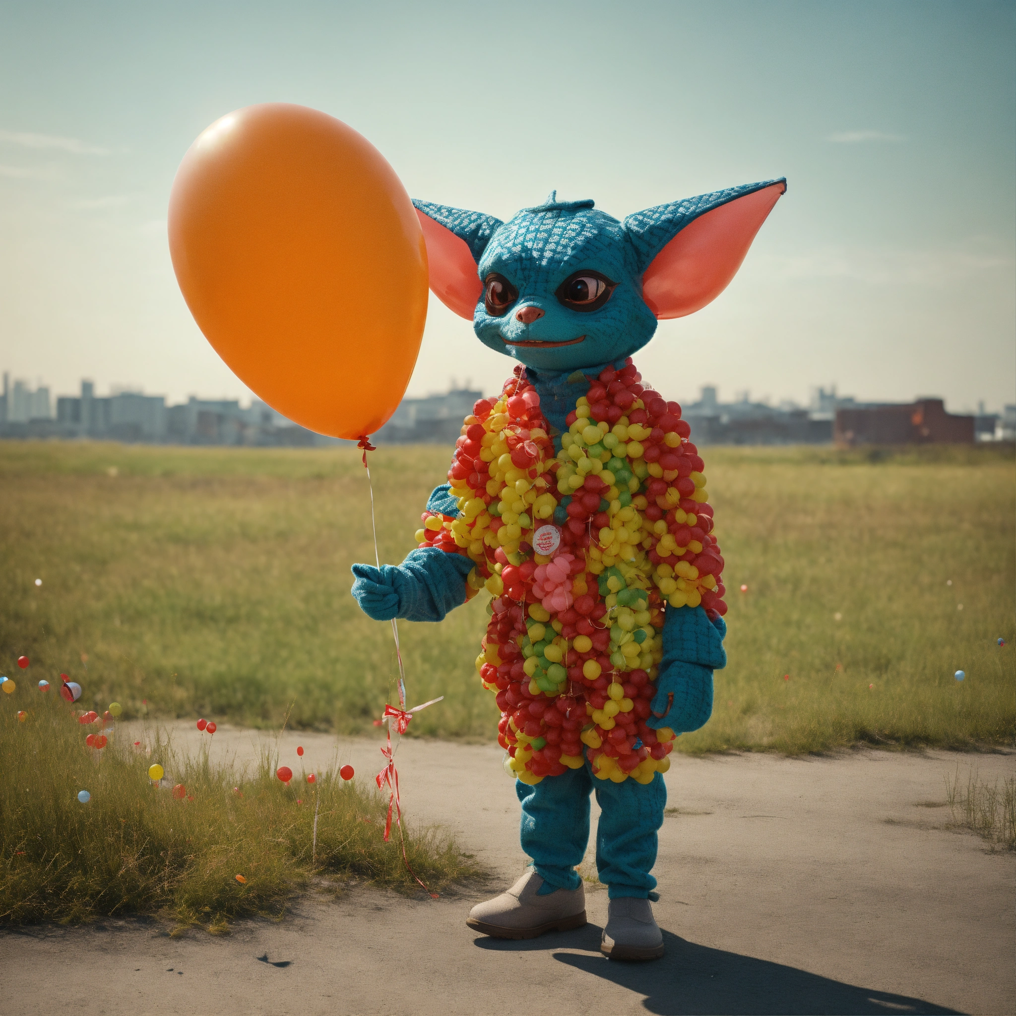 Lexica - Leica portrait of a gremlin holding balloons, coded patterns ...