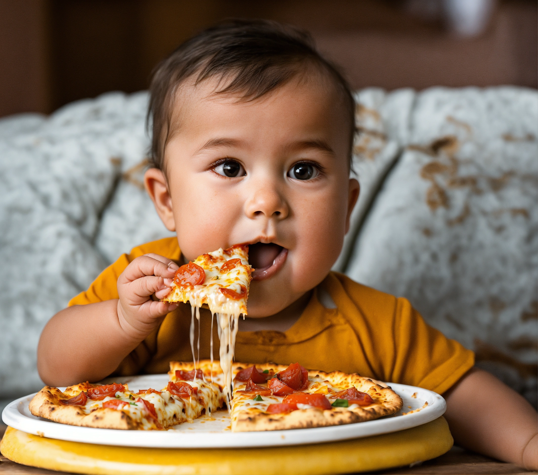 Lexica - Infant eating cheese pizza