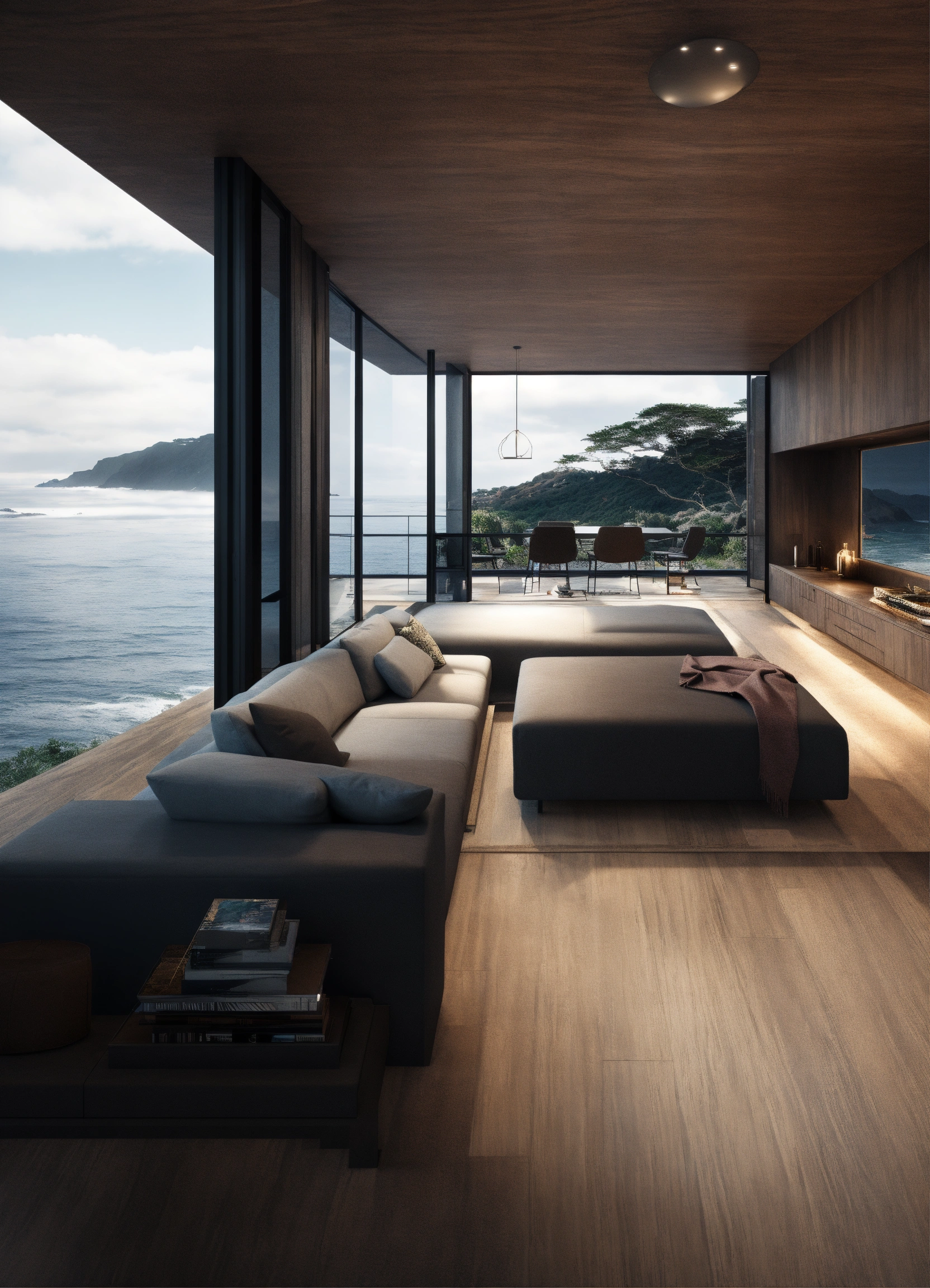 Lexica - Concept art of interior design of sea Cliff house, dark modern ...