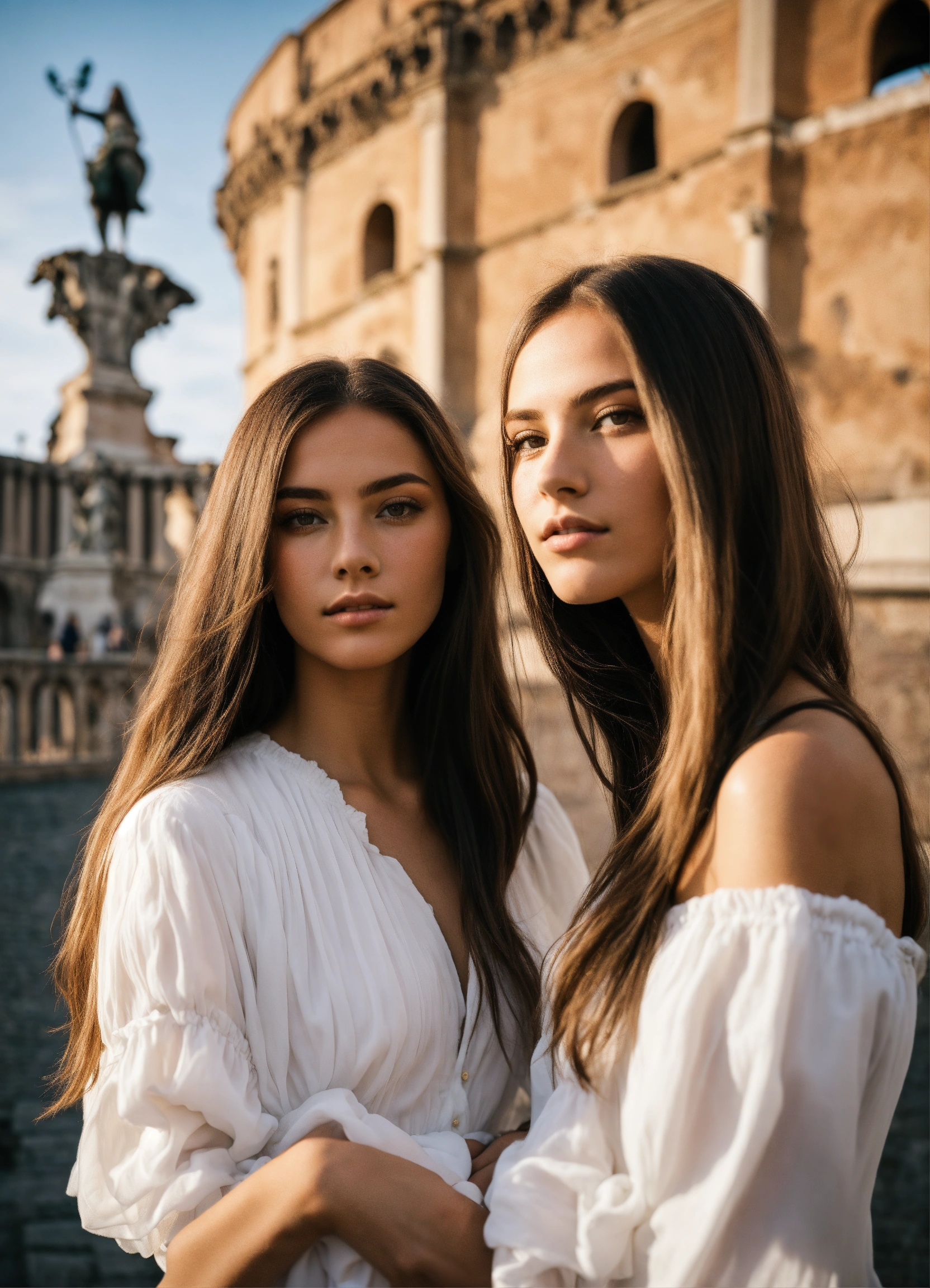 Lexica - Photo at day with two female models in front of Castel Sant ...