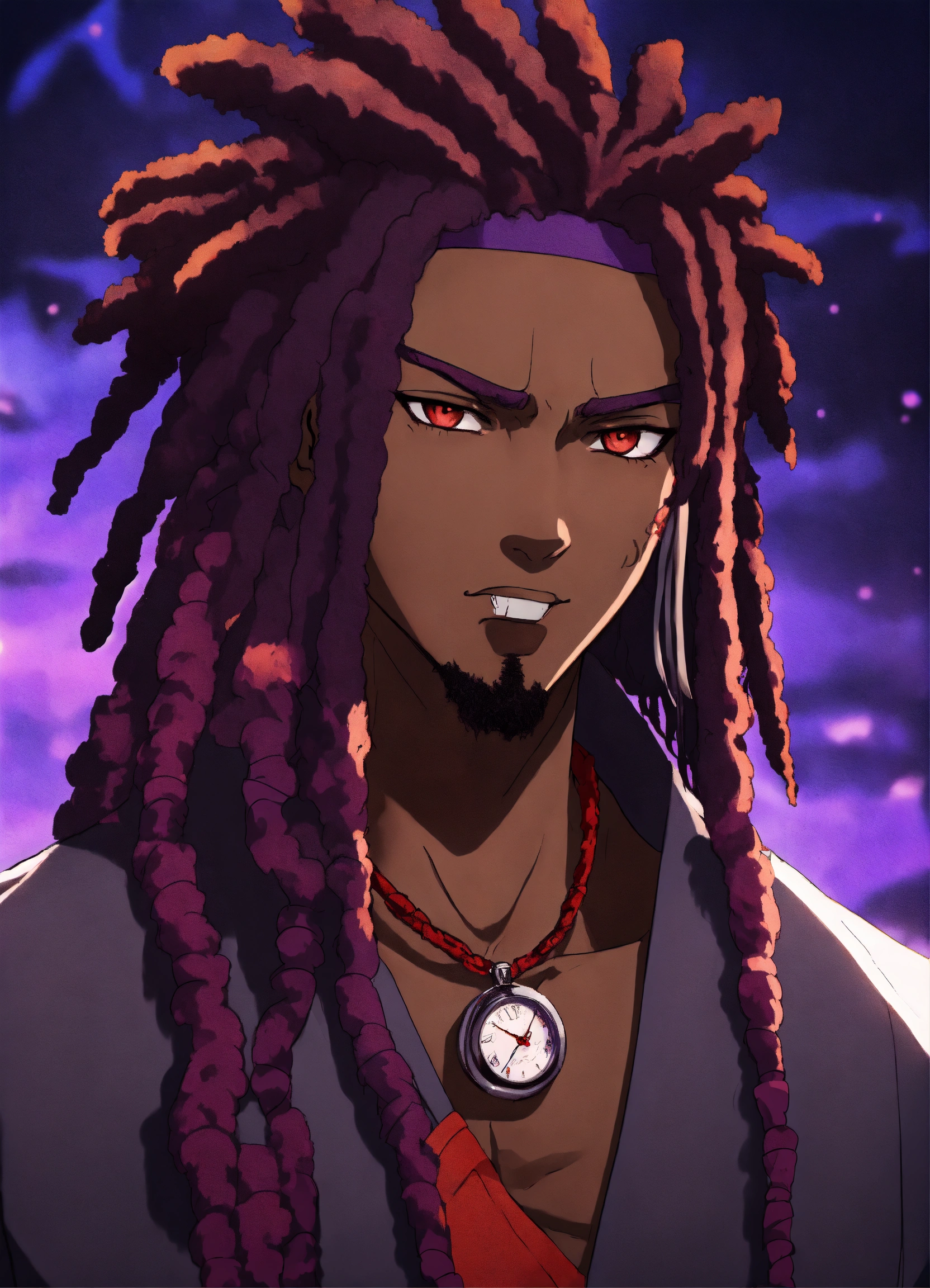 Lexica - African Naruto anime character, fit build, long purple hair ...