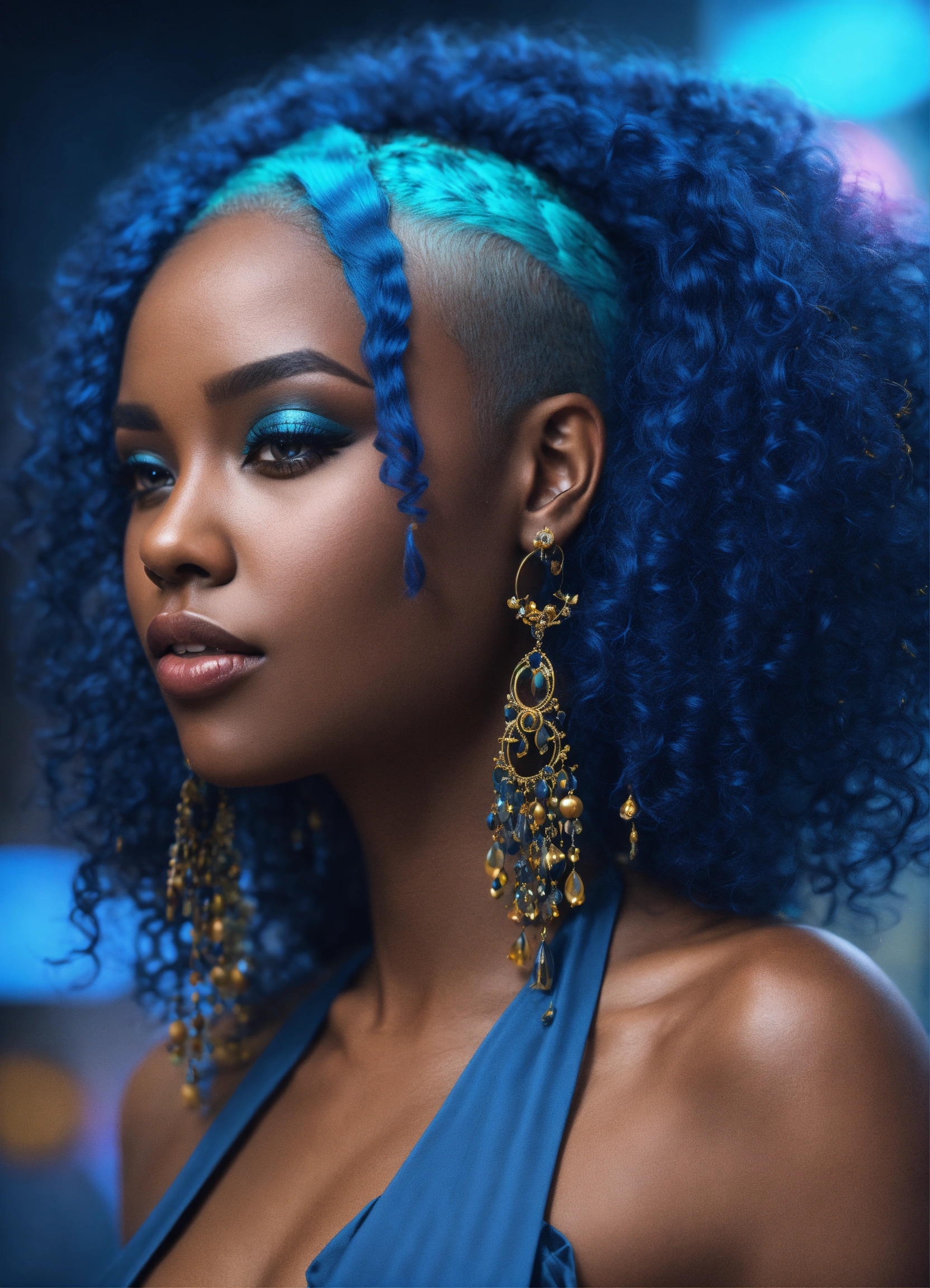 Lexica - Black woman blue hair queen fantasy 4k