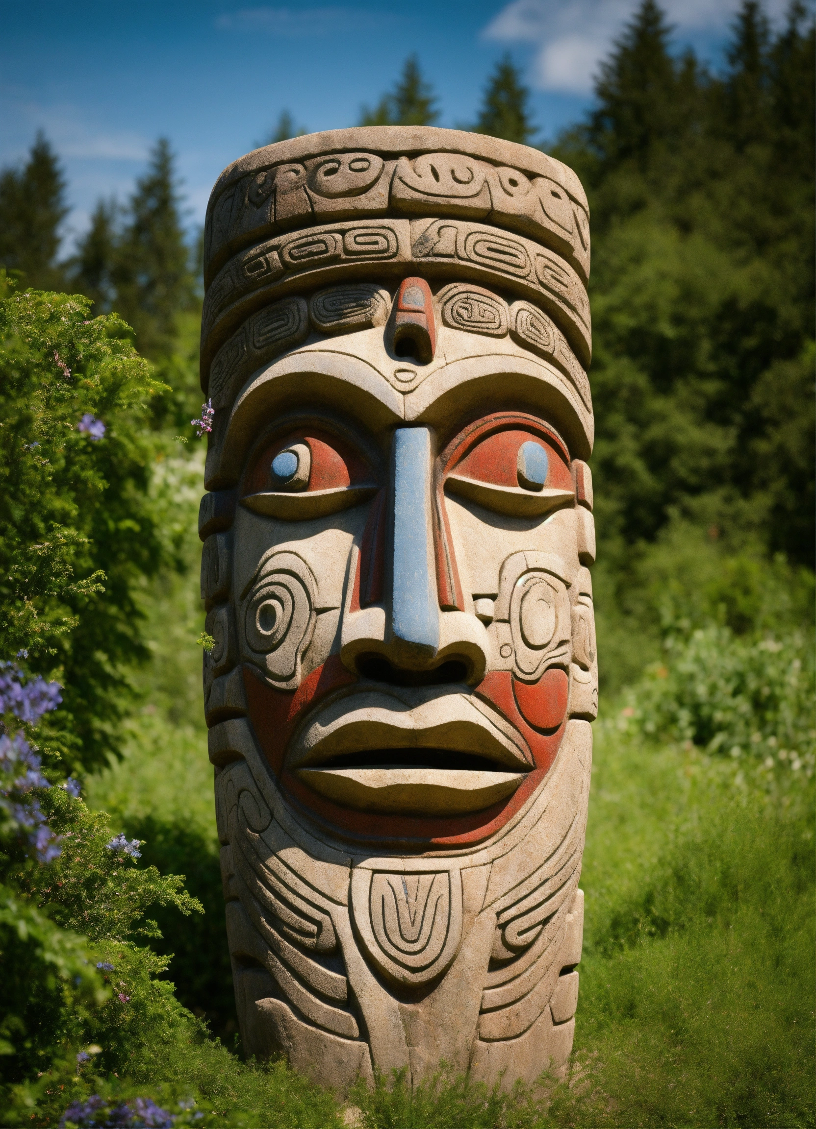 Lexica - An ancient stone totem pole garden ornament meditative face ...