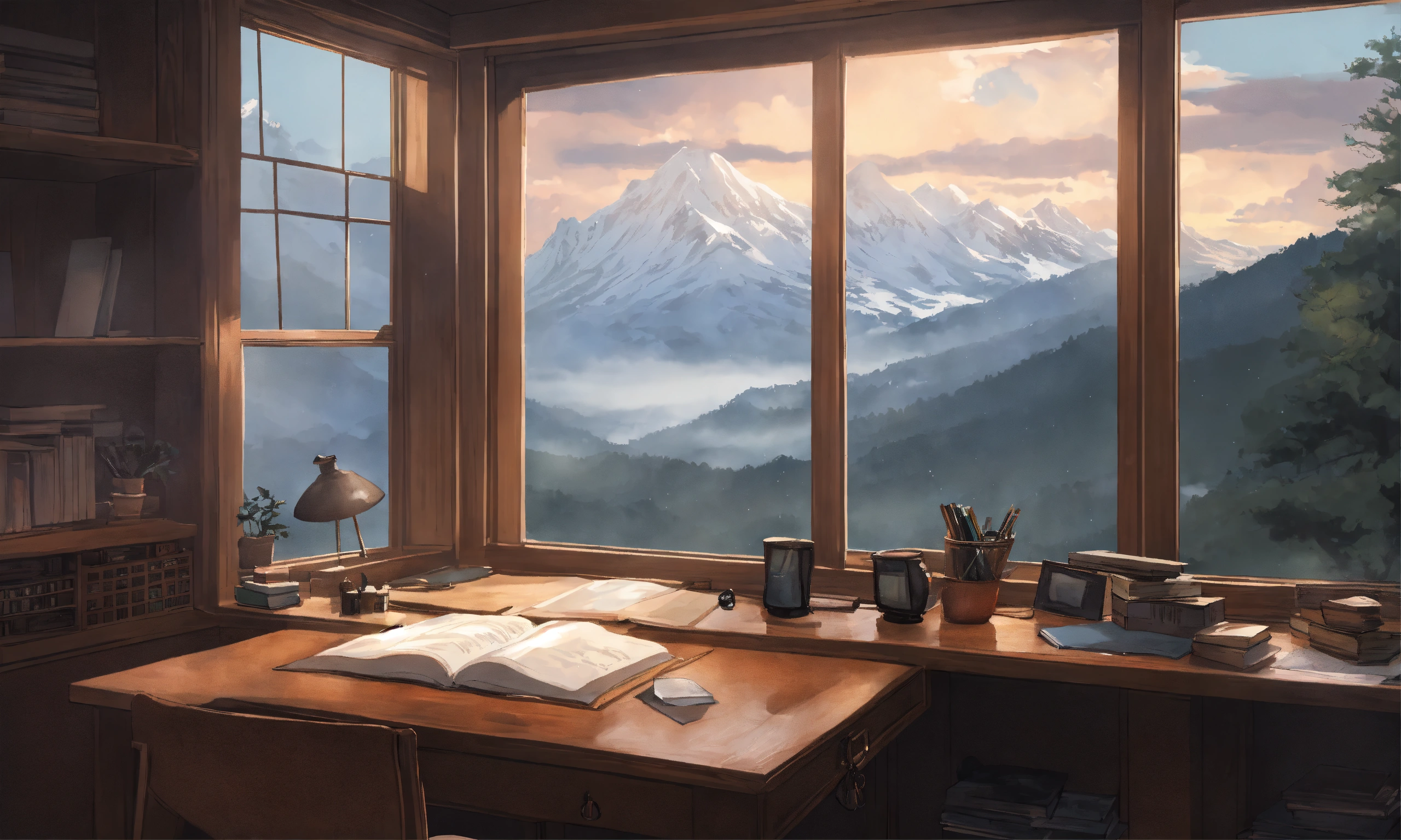 Lexica - Study room in mountain lodge, wooden grey acrylic washed tones ...
