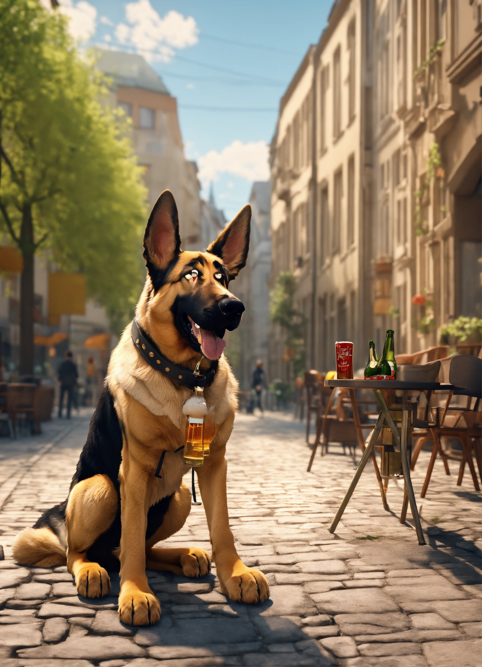 Lexica - German Shepherd drink beer with a man in berlin city, charming ...