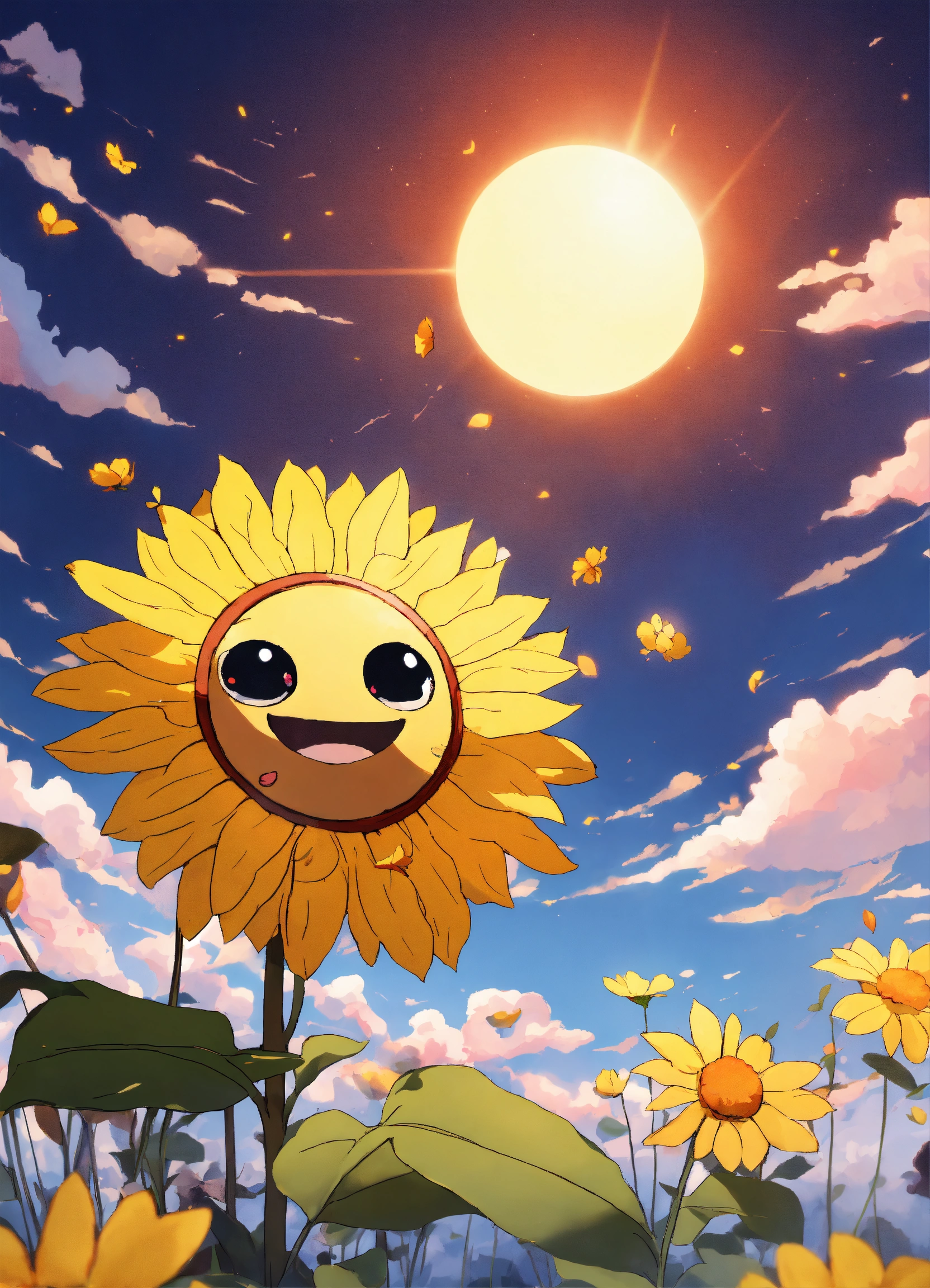 Lexica - A cartoon anime Sun floating with a face concentrating ...