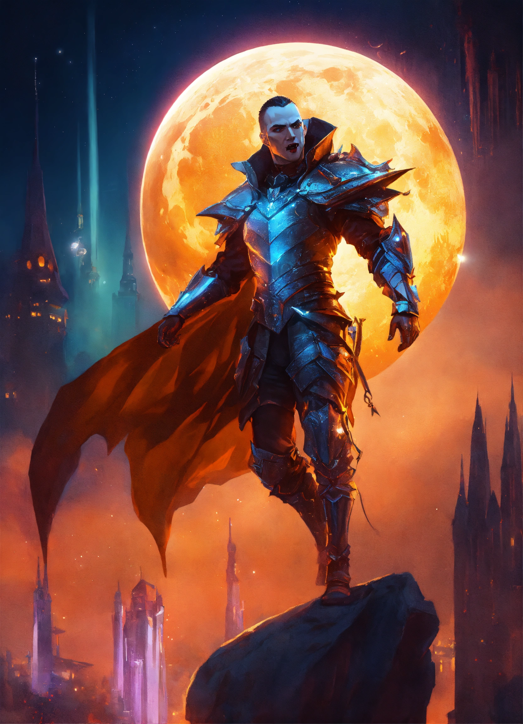 Lexica - A scary futuristic vampire with crystal armor flying, moonlit ...