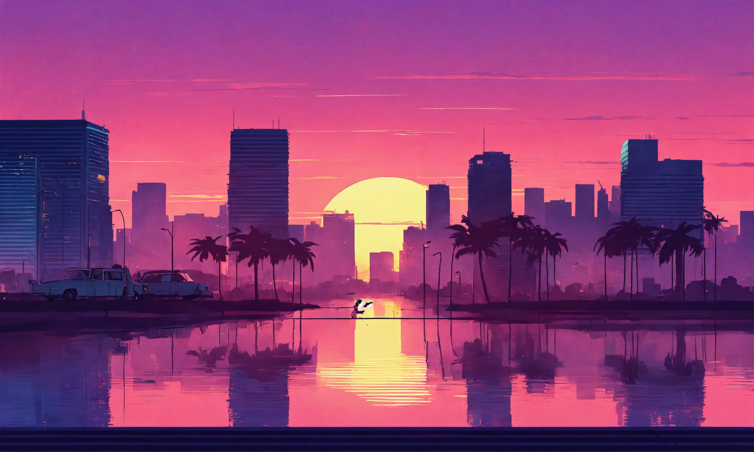 Lexica - Anime miami vice, lofi, sunset skyline, 2d, studio ghibli ...