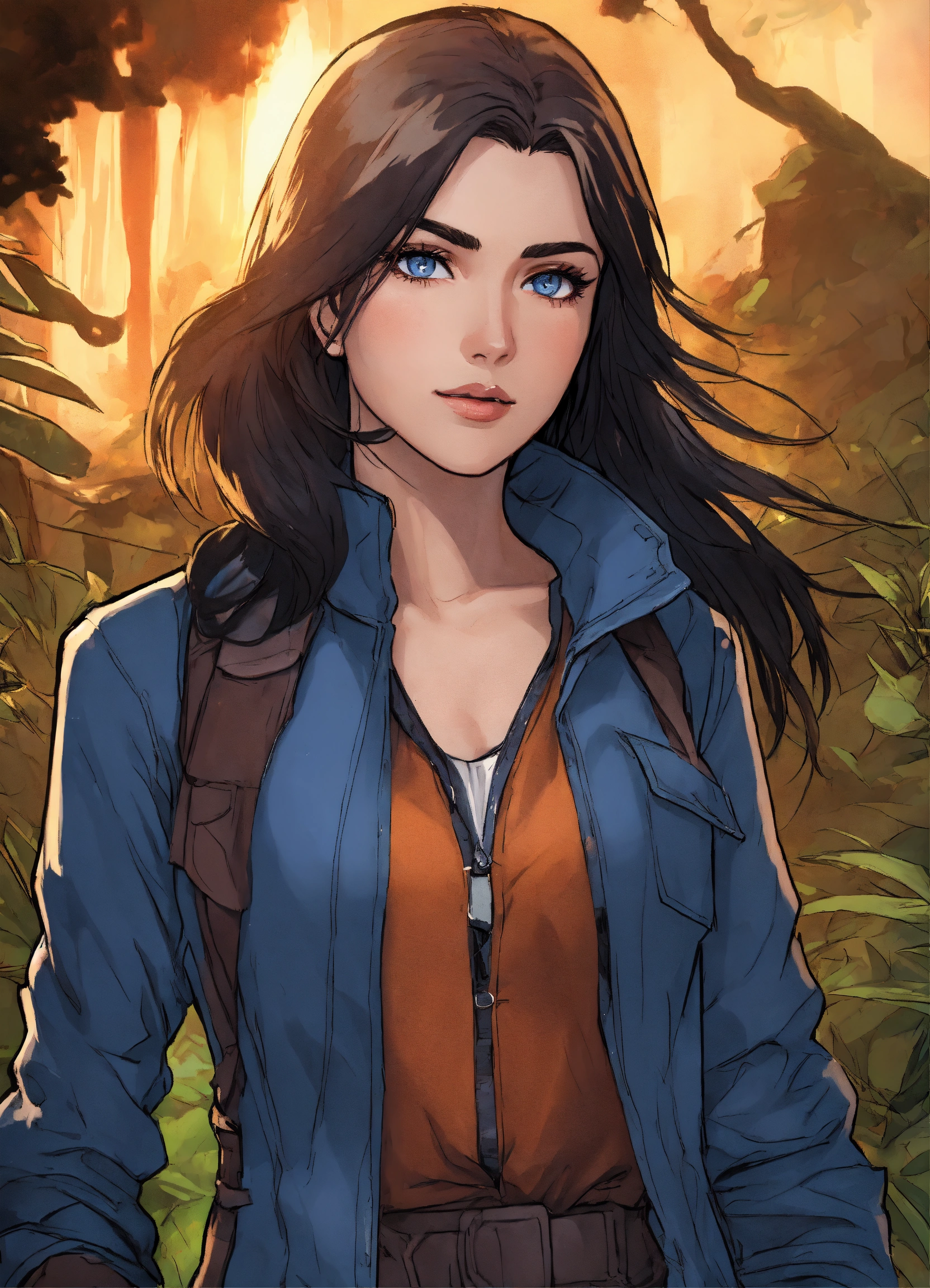 Lexica - A brunette girl with dark blue eyes . Ark survival comic