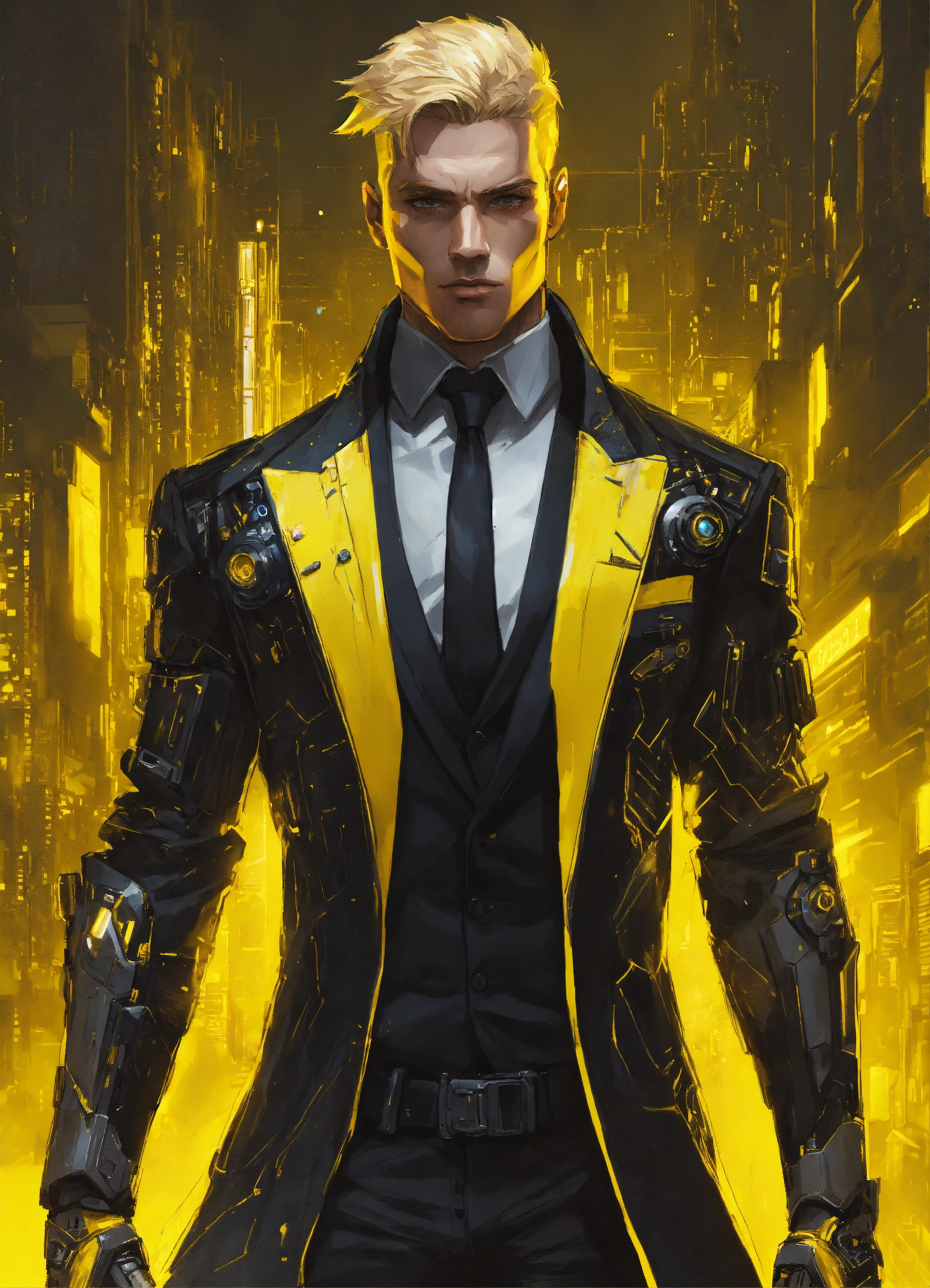 Lexica - Pale dirty-blonde muscular cyberpunk cyborg man with yellow ...