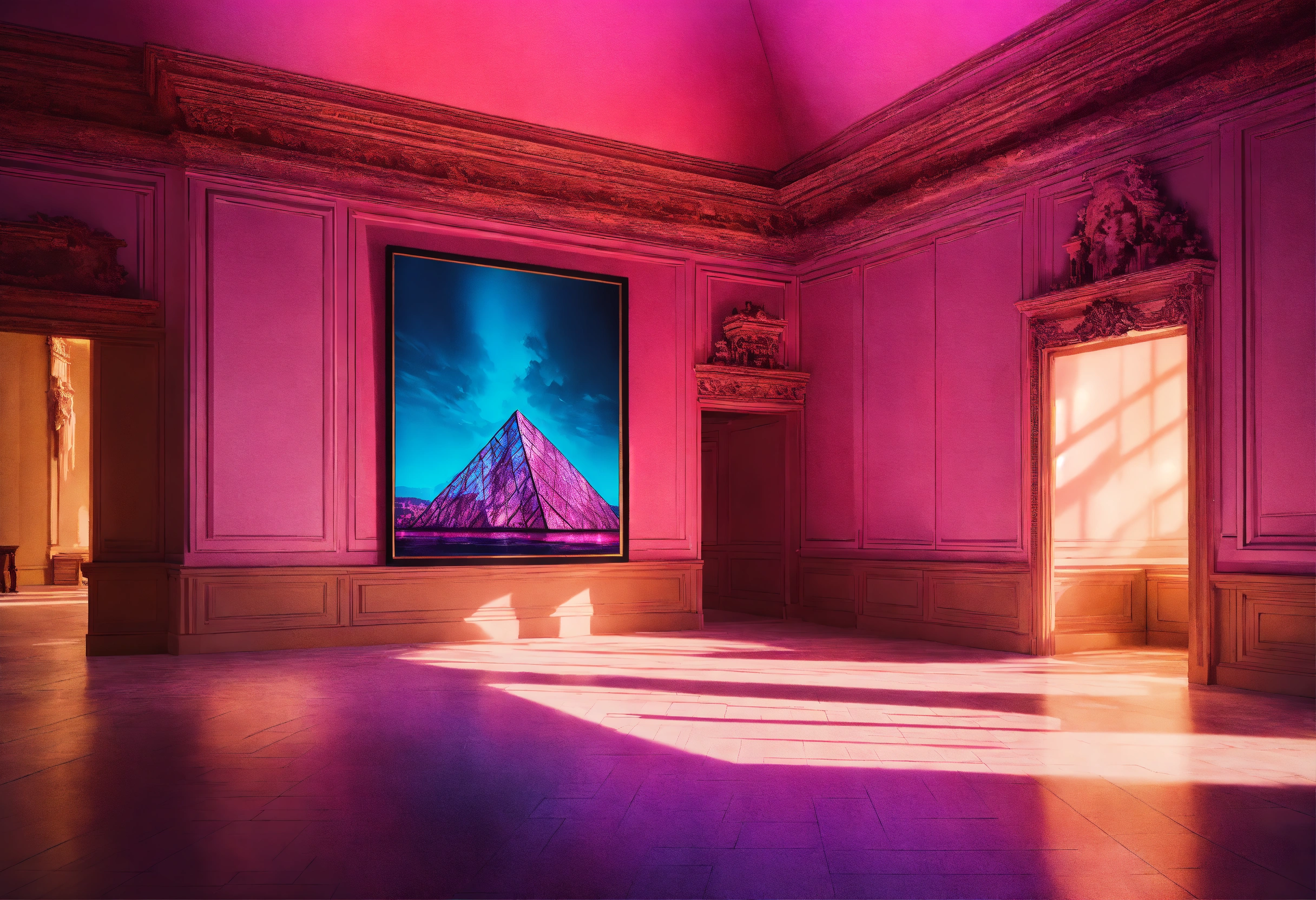 Lexica - Large room at the louvre with massive framed painting on the ...