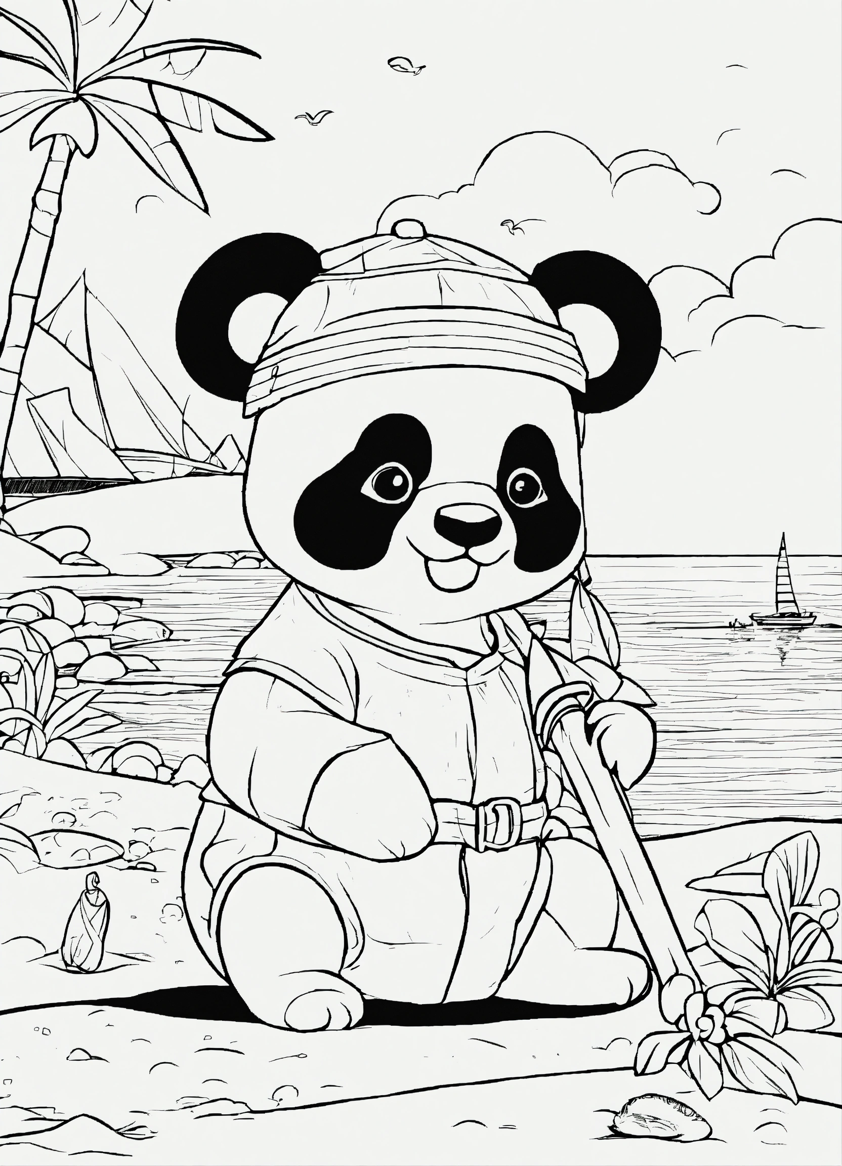Lexica - Adorable baby girl panda at the beach coloring page, no ...