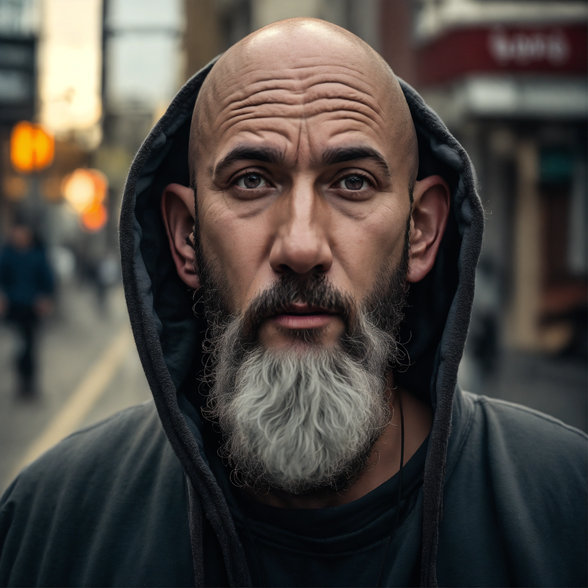 Lexica - A HOMELESS HUGE MAN WITH A HUGE LUMPY BALD HEAD, A TINY GOATEE ...