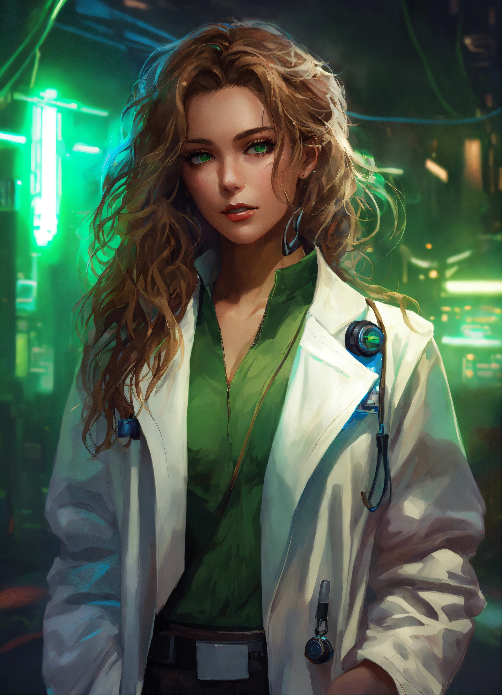 Lexica - Digital portrait of a cyberpunk female doctor with wavy light ...