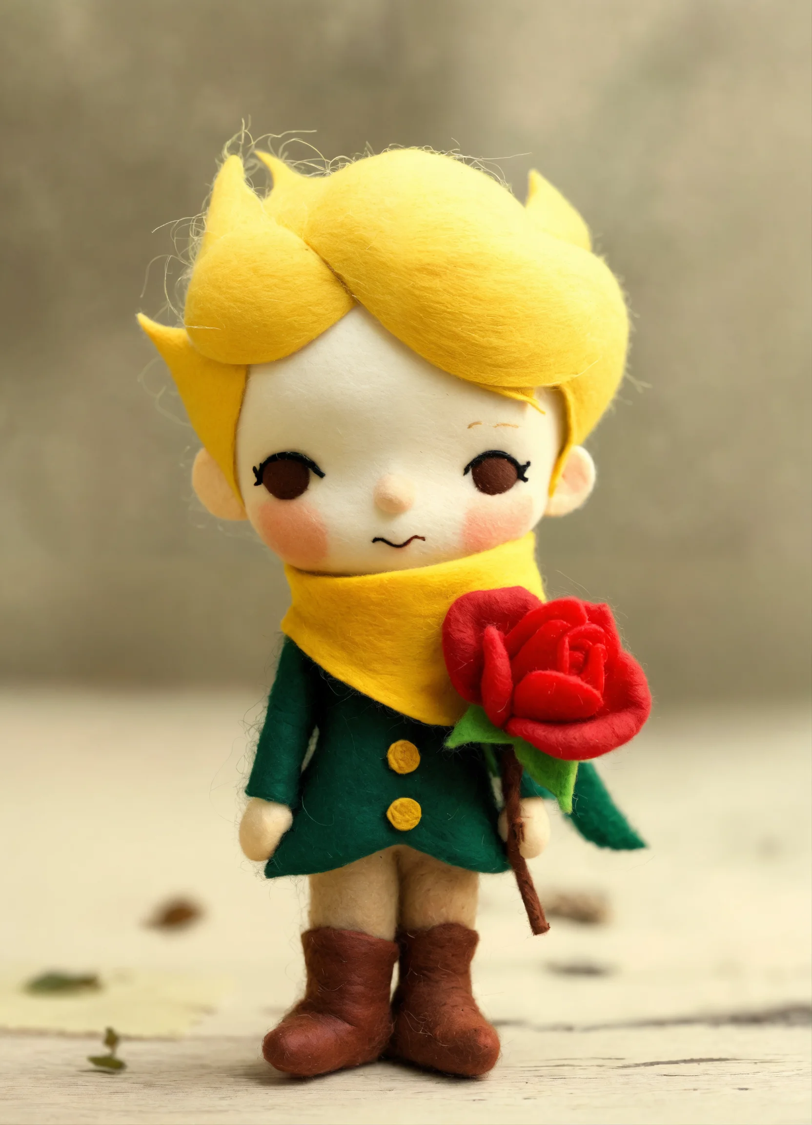 Lexica - Felt artwork, the little French prince holding a red rose, the ...