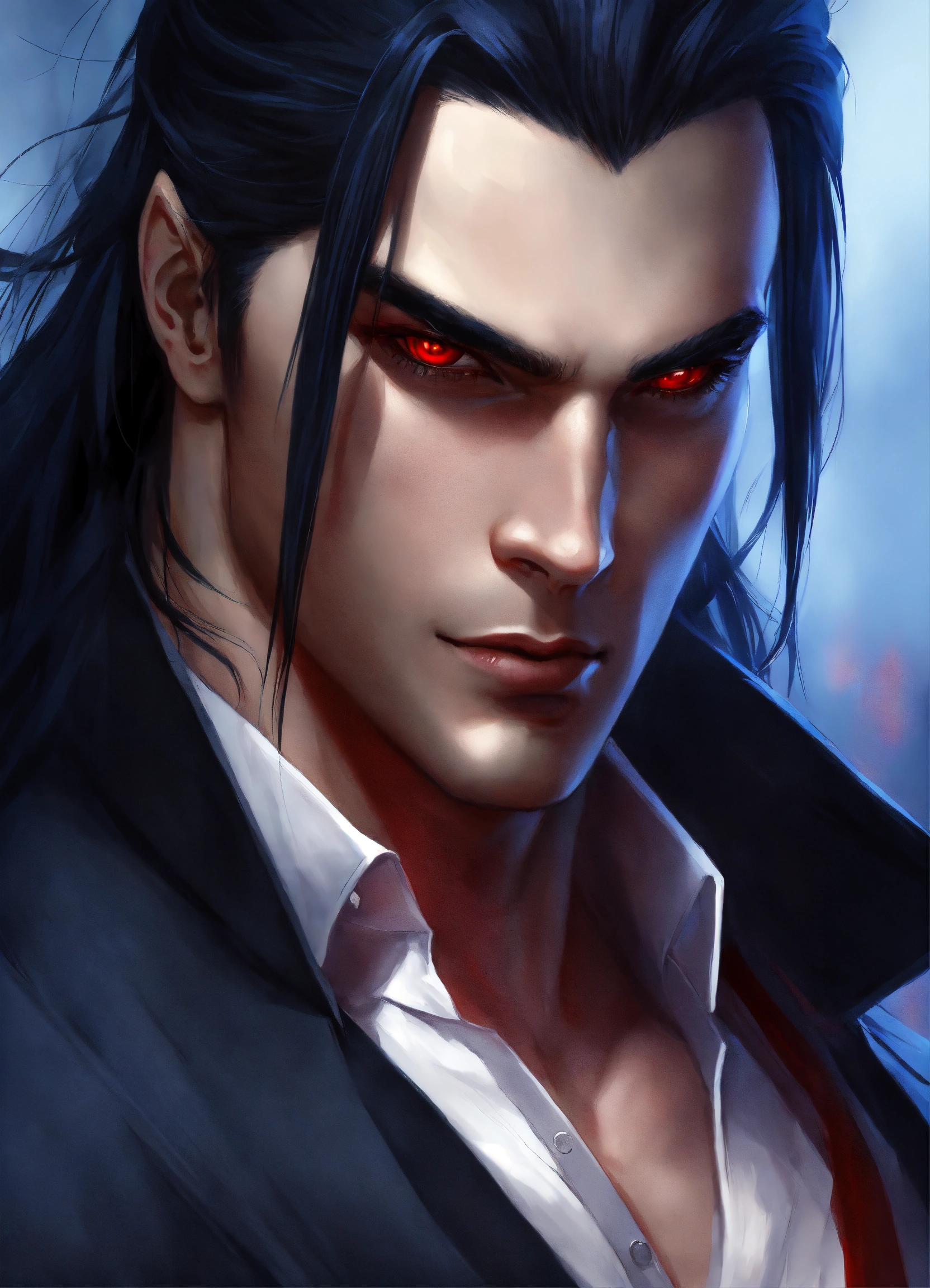 Lexica - Handsome man, long dark blue hair, red eyes, vampire , fierce ...